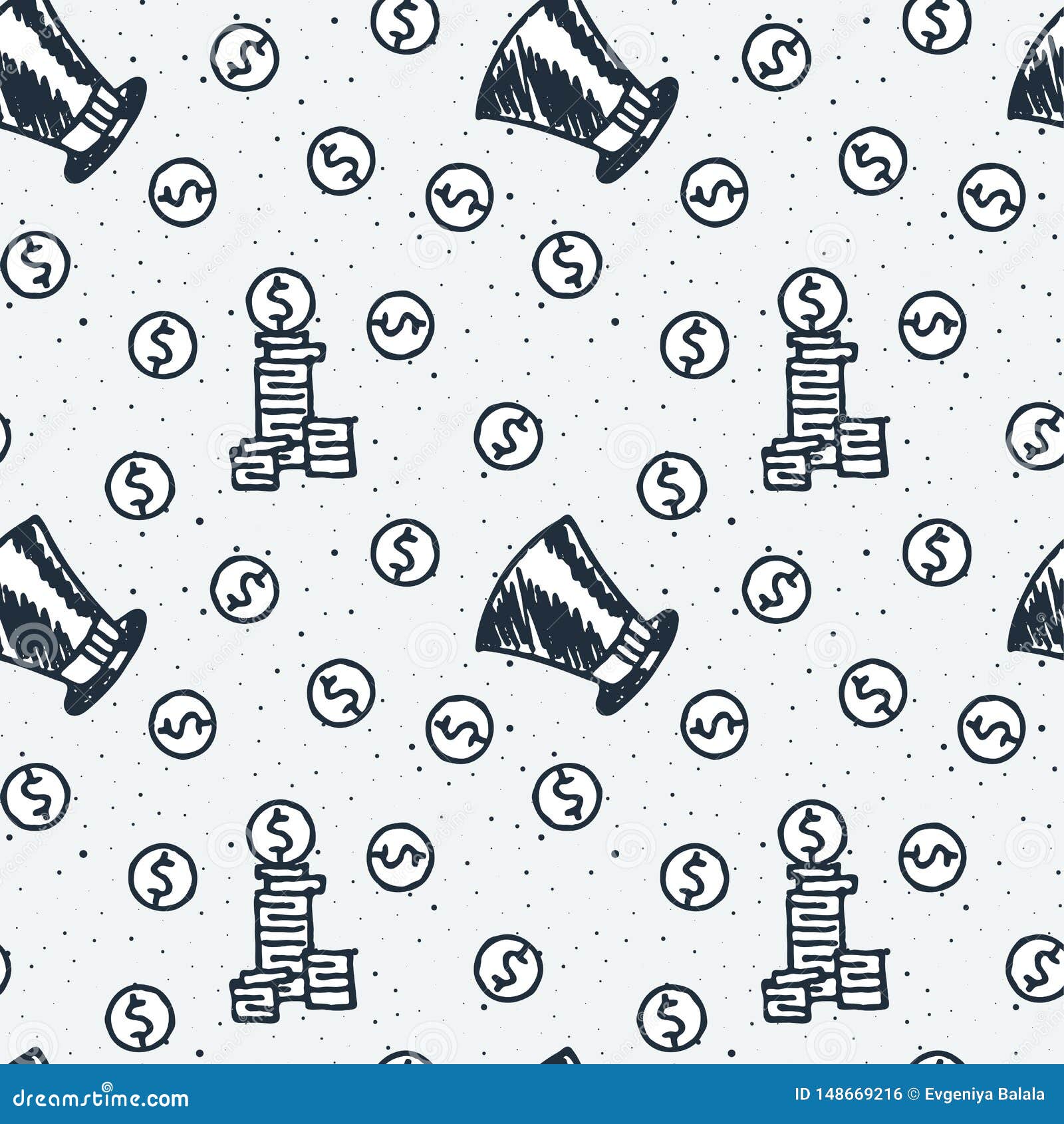 Seamless Doodle Pattern with Cute Money Elements Stock Vector ...