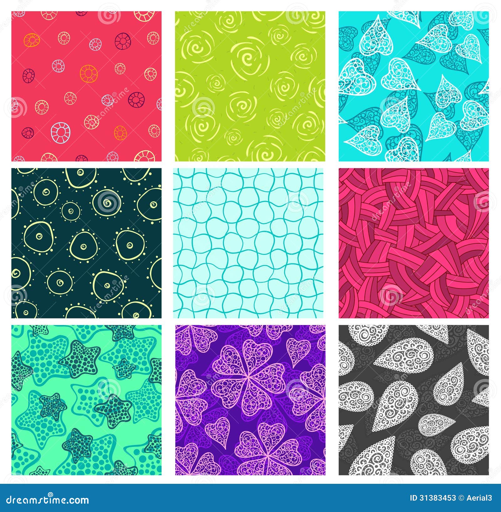 Seamless Doodle Patterns Set Stock Vector - Illustration of element ...