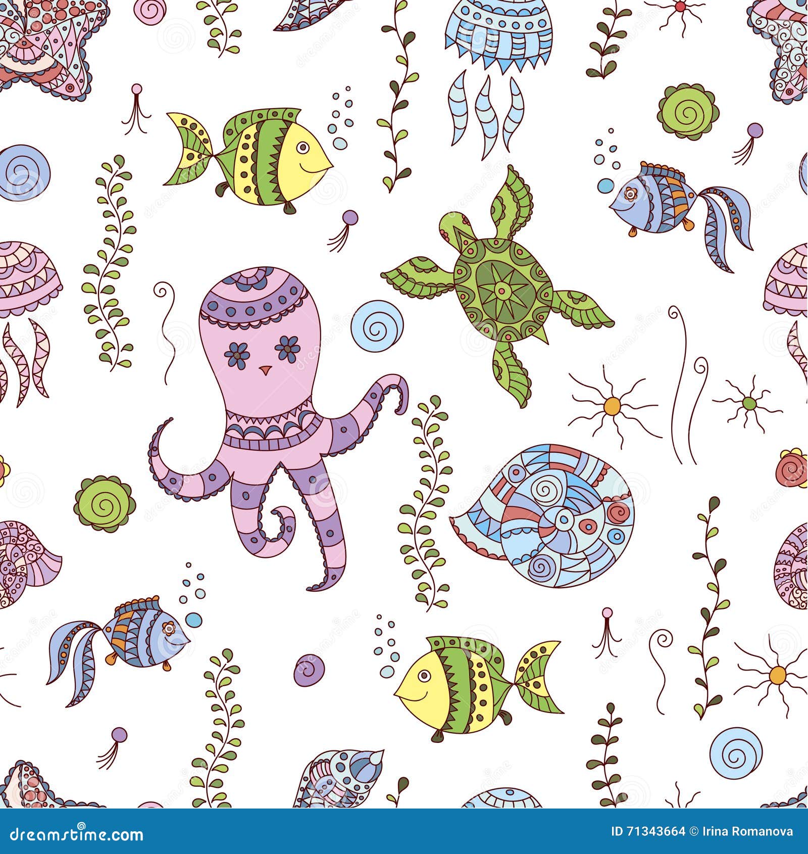 Seamless Doodle Sea Pattern Stock Vector - Illustration of drawn ...