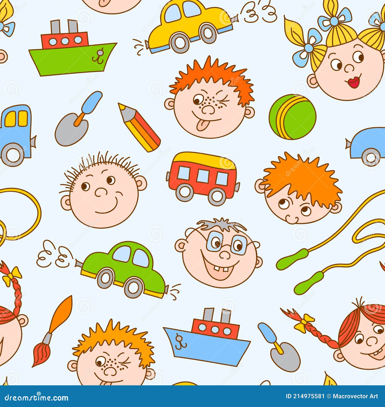 Seamless Doodle Smiling Boys and Girls Stock Vector - Illustration of ...