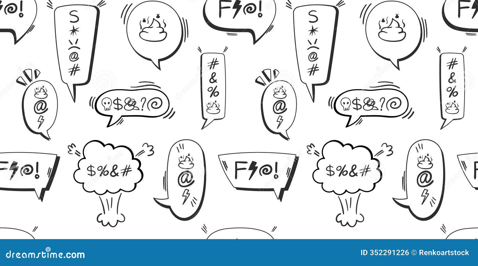 Seamless Doodle Style Speech Bubble Pattern With Comic Symbols ...