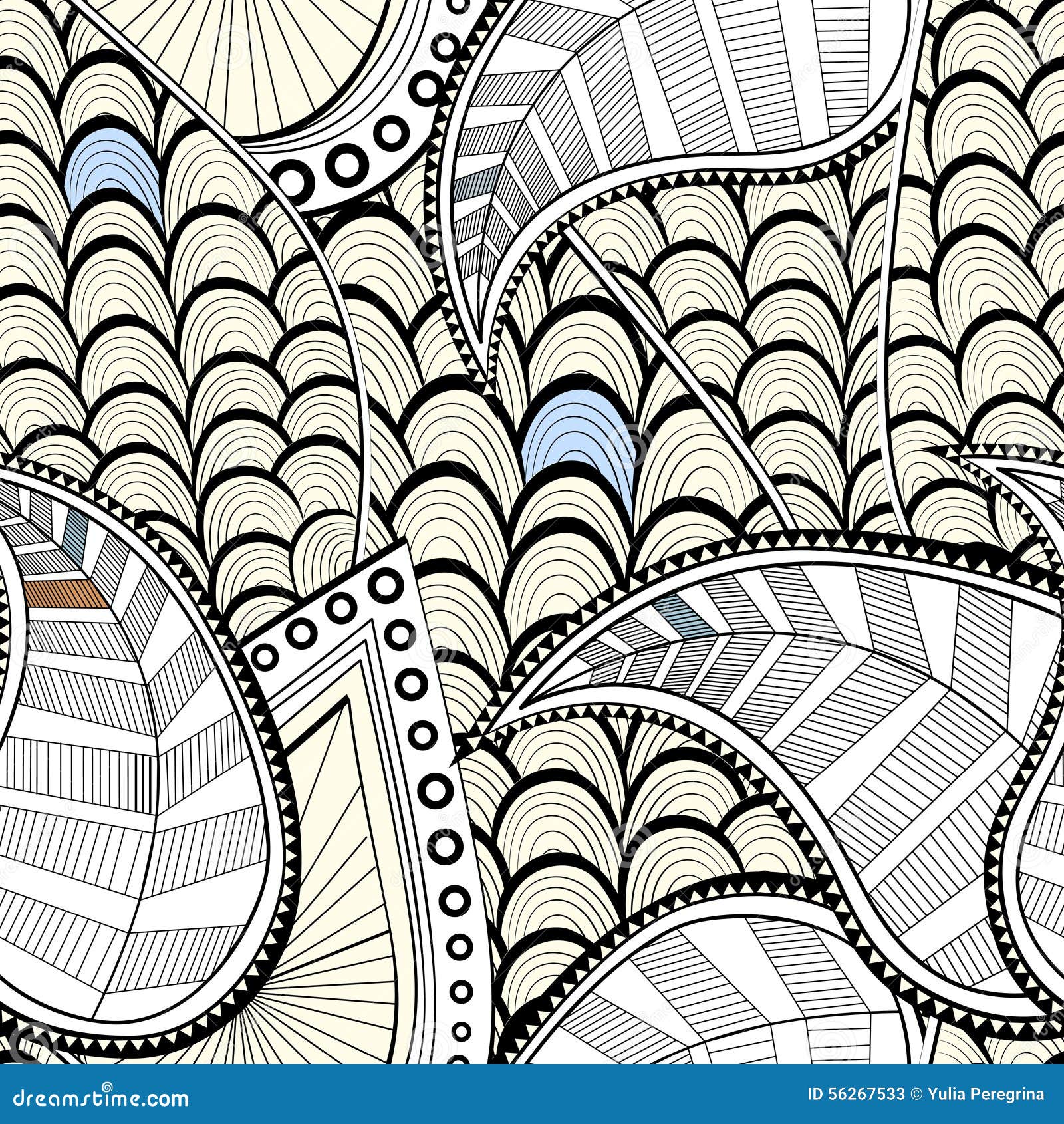 Seamless Doodles Pattern. Texture with Leaves and Waves. Vector ...