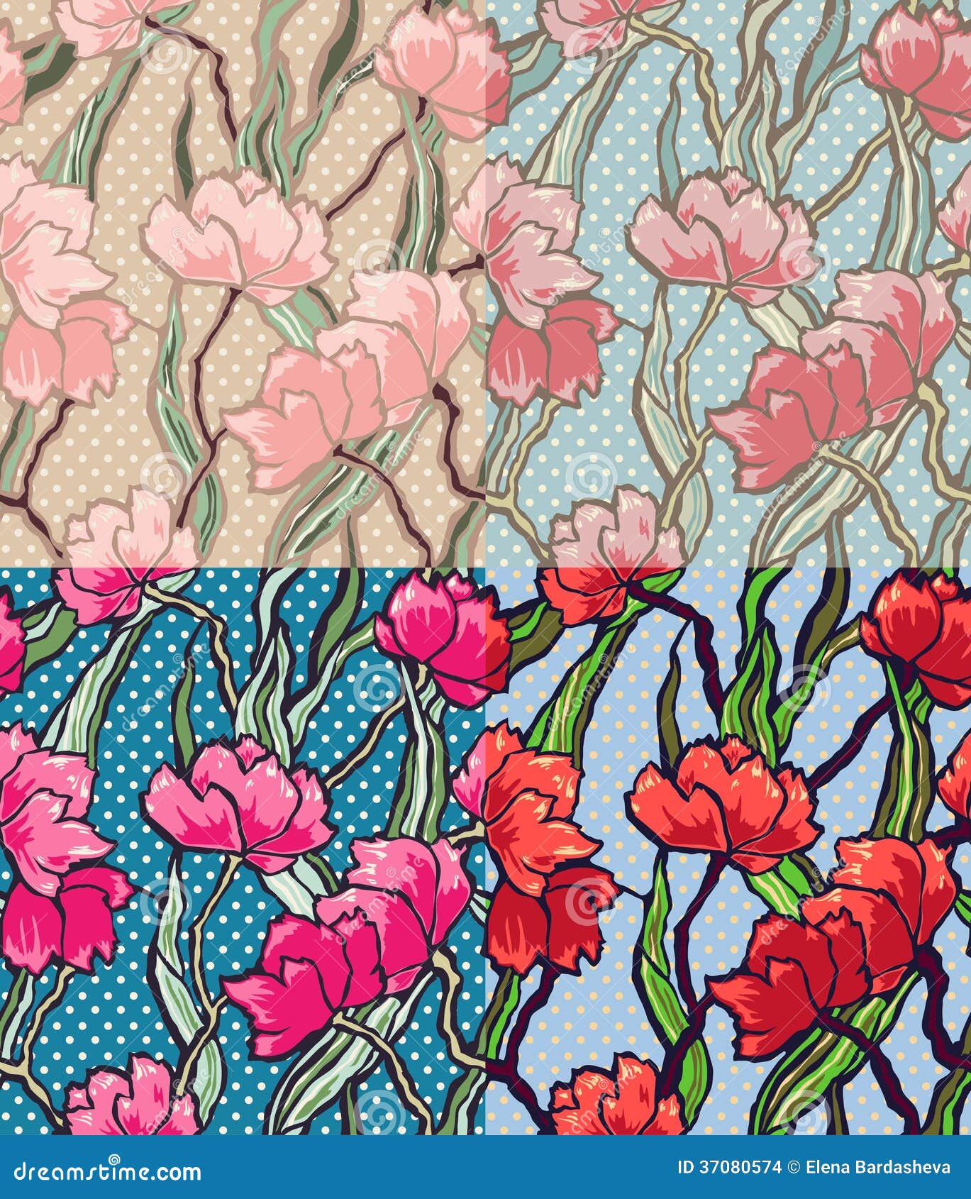 Seamless Dotted Flower Pattern Stock Vector - Illustration of ornate ...