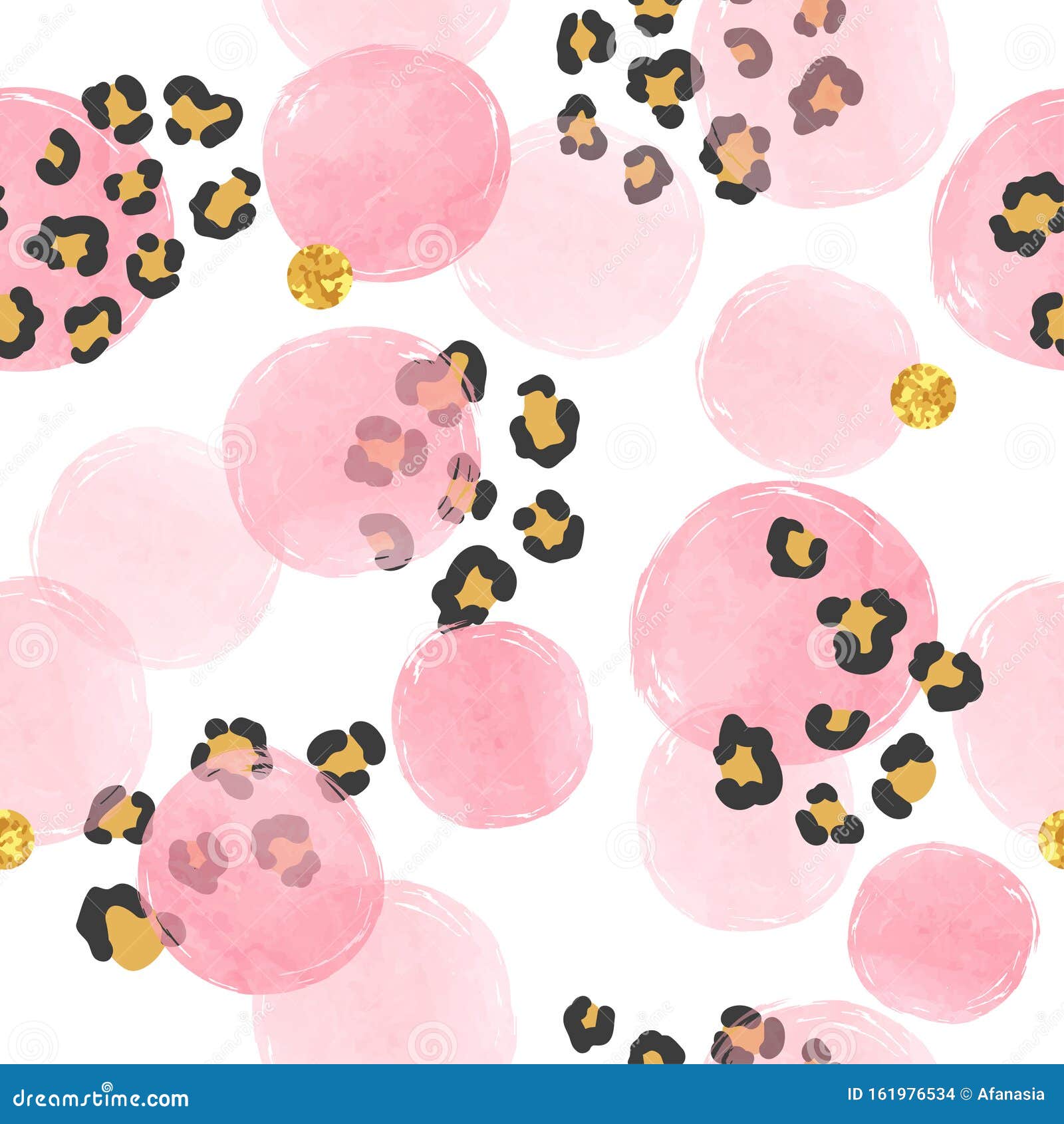 Seamless Dotted Pattern with Pink Circles and Leopard Print Stock ...