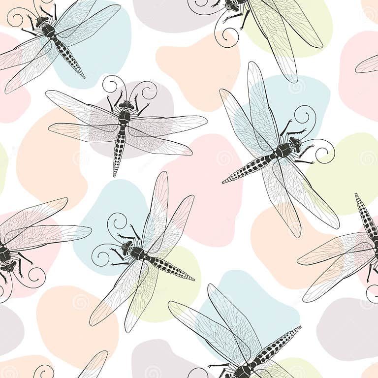 Seamless Dragonfly Pattern Isolated on Abstract Background. Flat Vector ...