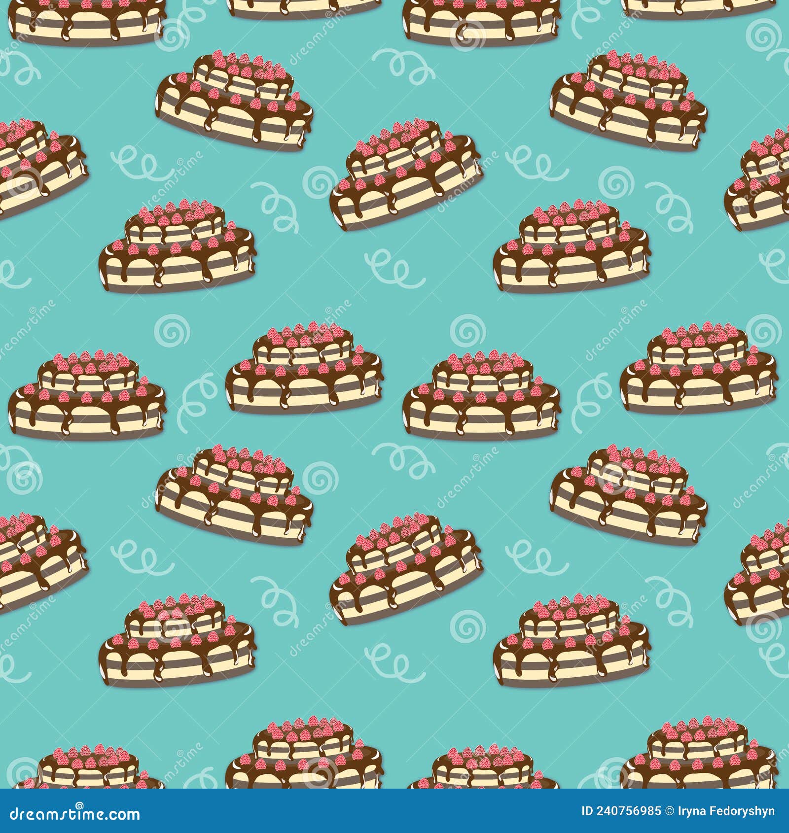 Seamless Drawing of the Cake, Which is Watered with Chocolate and ...