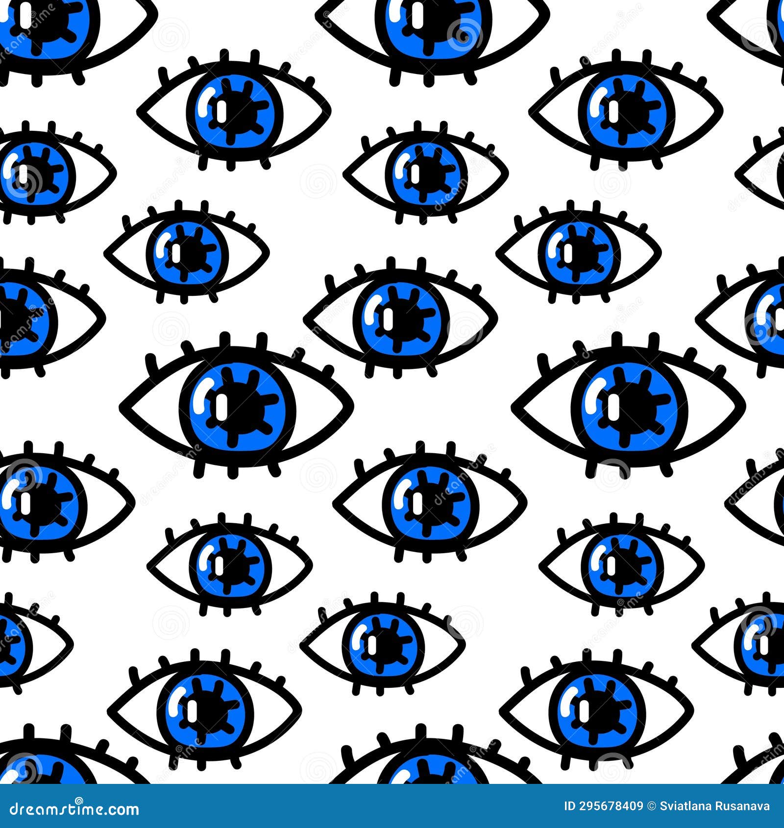 Seamless Drawing in the Style of Psychedelic Colored Eyes. Open Blue ...