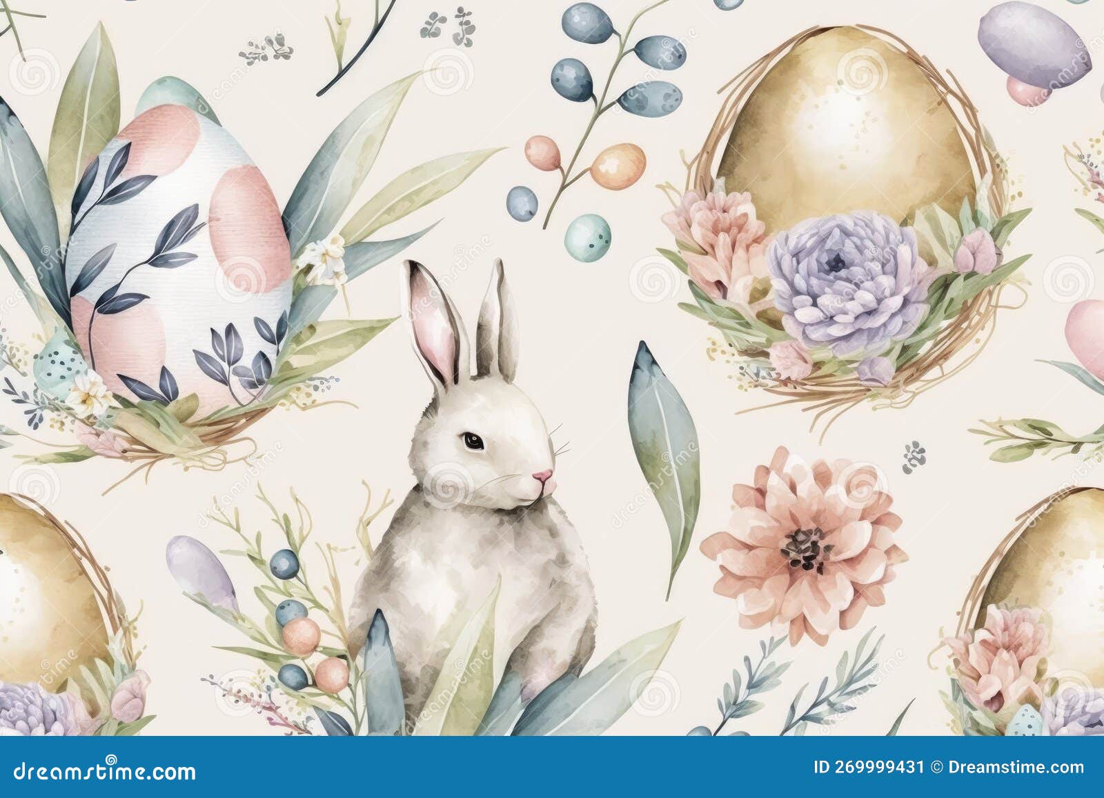 Seamless Easter Egg Pattern with Bunny in Pastel Colours - Generative ...