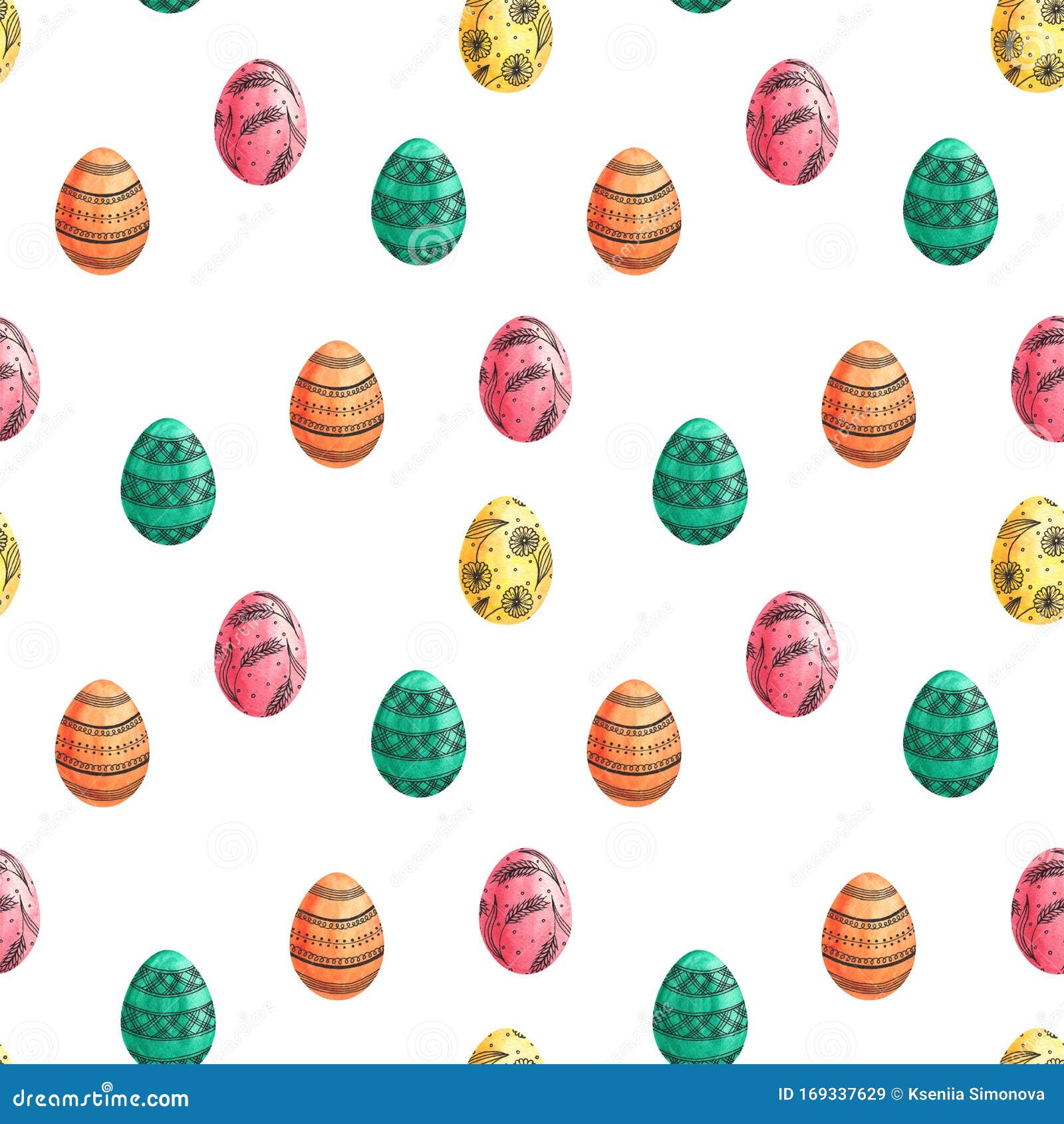 Seamless Easter Eggs Pattern. Watrcolor Eggs On White Background ...