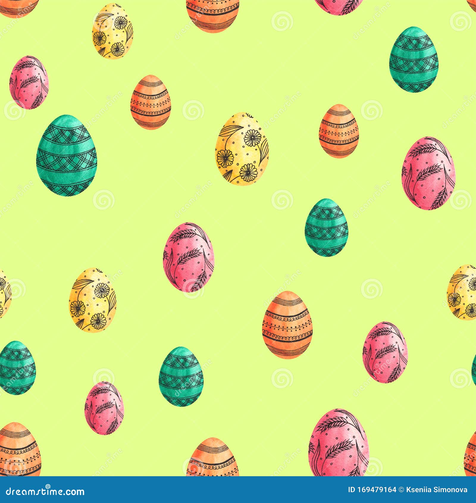 Seamless Easter Eggs Pattern. Watrcolor Eggs on White Background ...