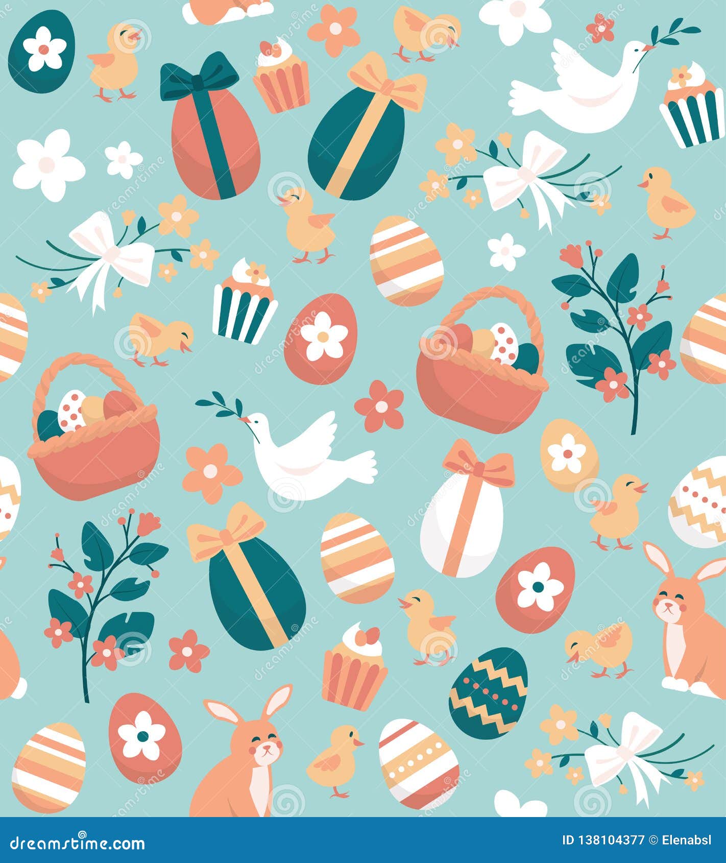 Seamless Easter Pattern with Eggs, Rabbits and Chicks Stock Vector - Illustration of colorful ...