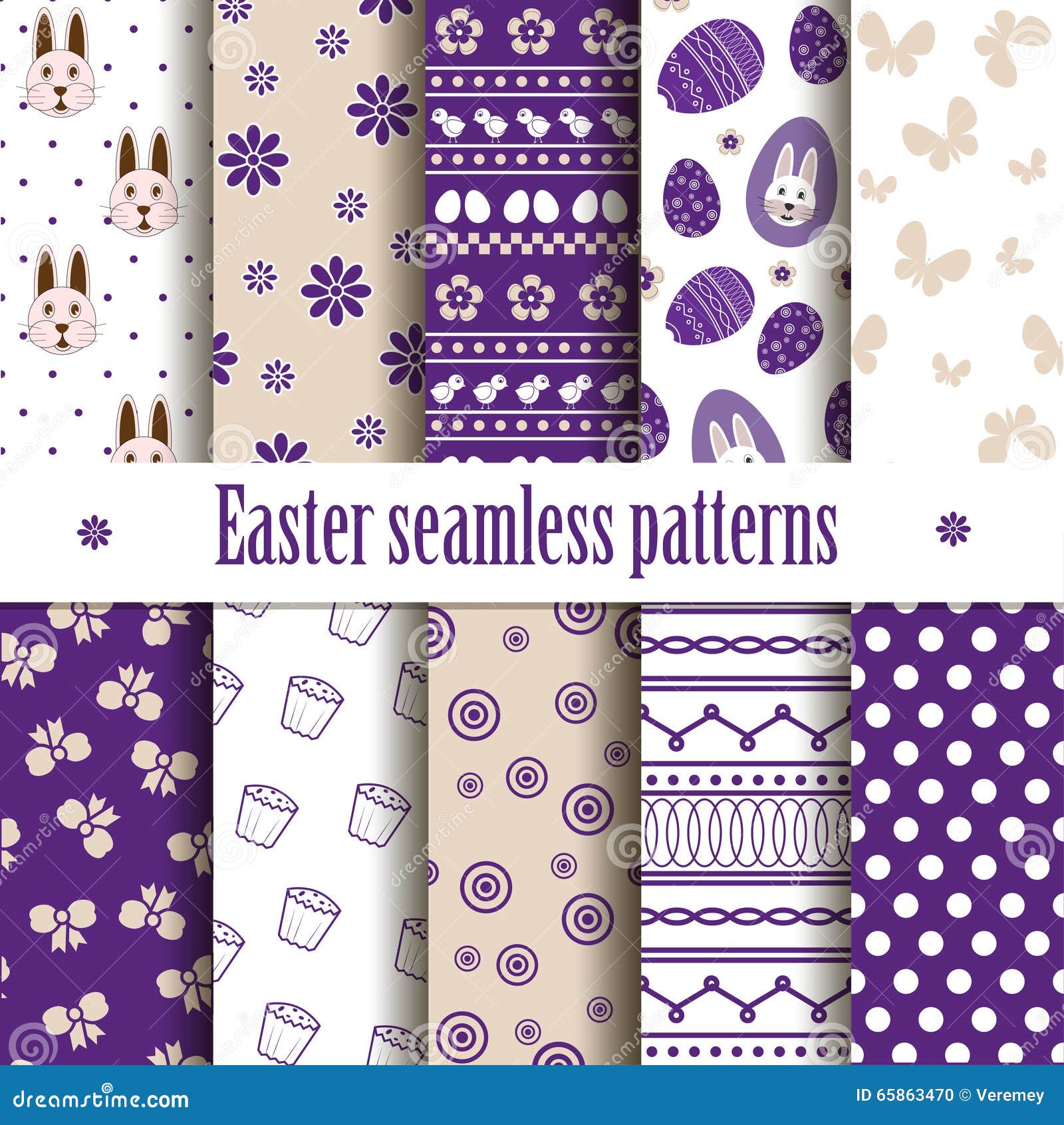 10 Seamless Easter Patterns Stock Vector - Illustration of bunny ...