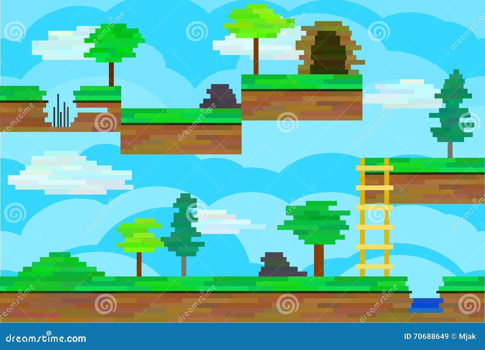 Seamless Editable Pixel Landscape For Platform Game Design Cartoon ...