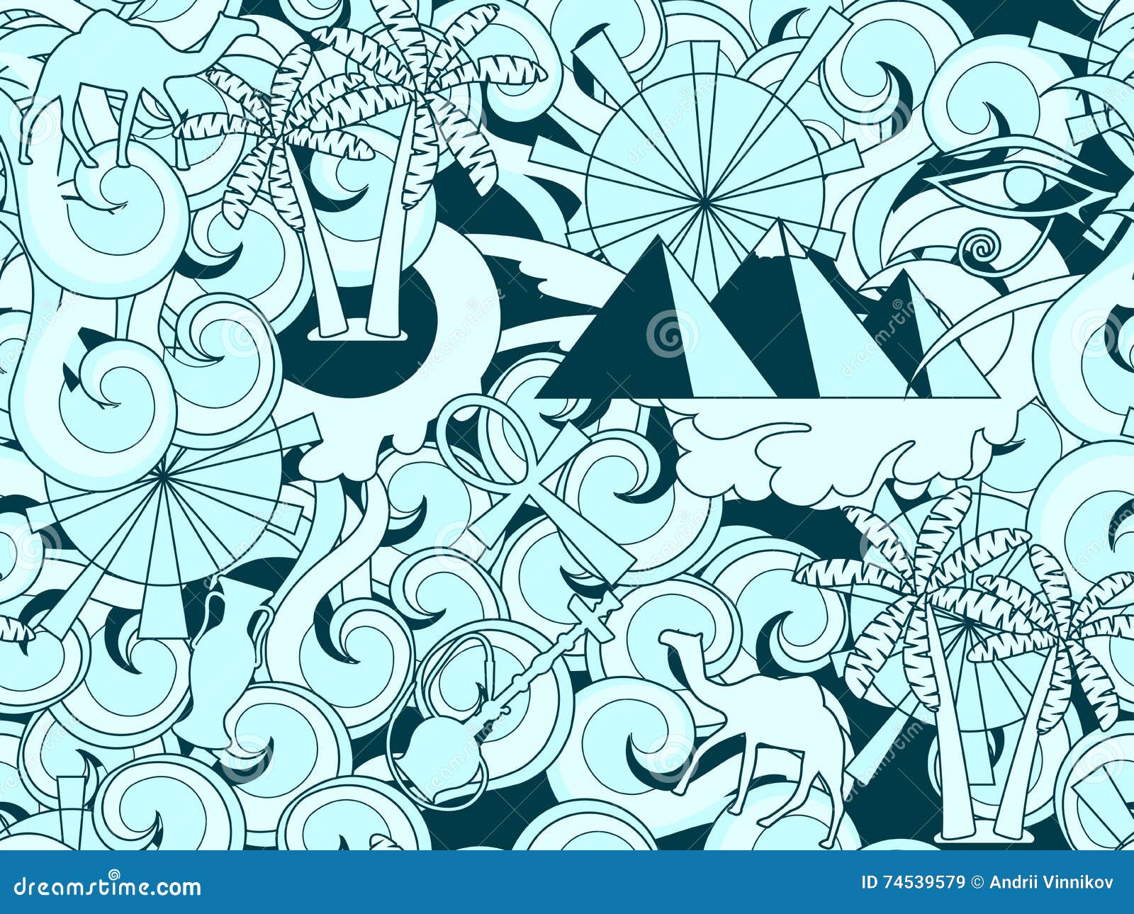 Seamless Egypt Pattern. Hand Drawn Doodle Ancient Egyptian Elements ...