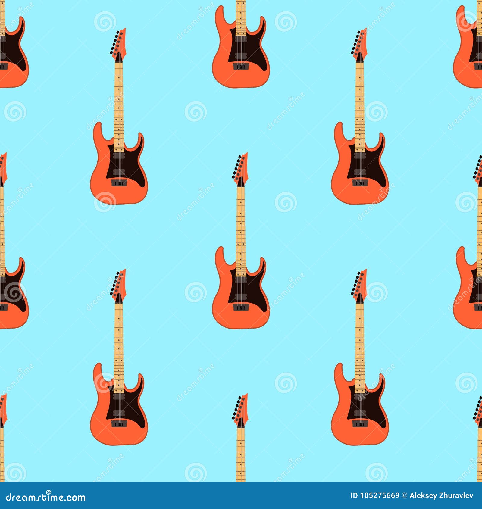 Seamless Electric Guitar Pattern on Light Blue Background .Music ...
