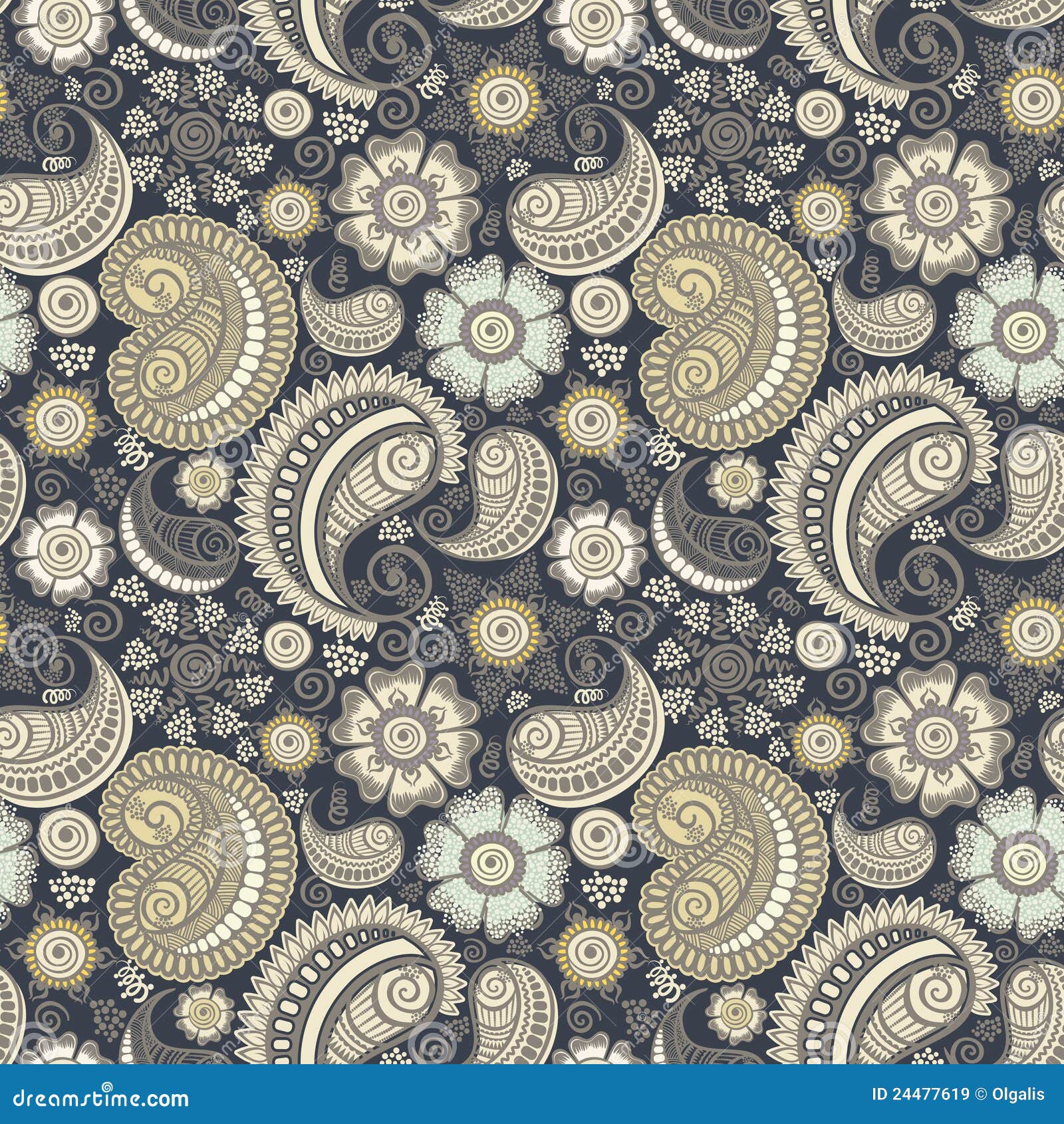 Seamless Elegant Paisley Pattern Stock Illustration - Illustration of ...