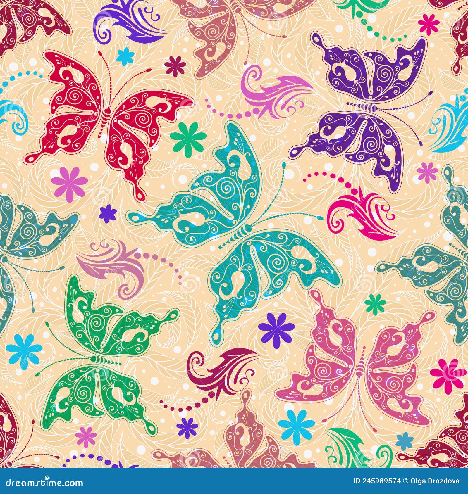 Seamless Elegant Spring Pattern with Translucent Butterflies Stock ...