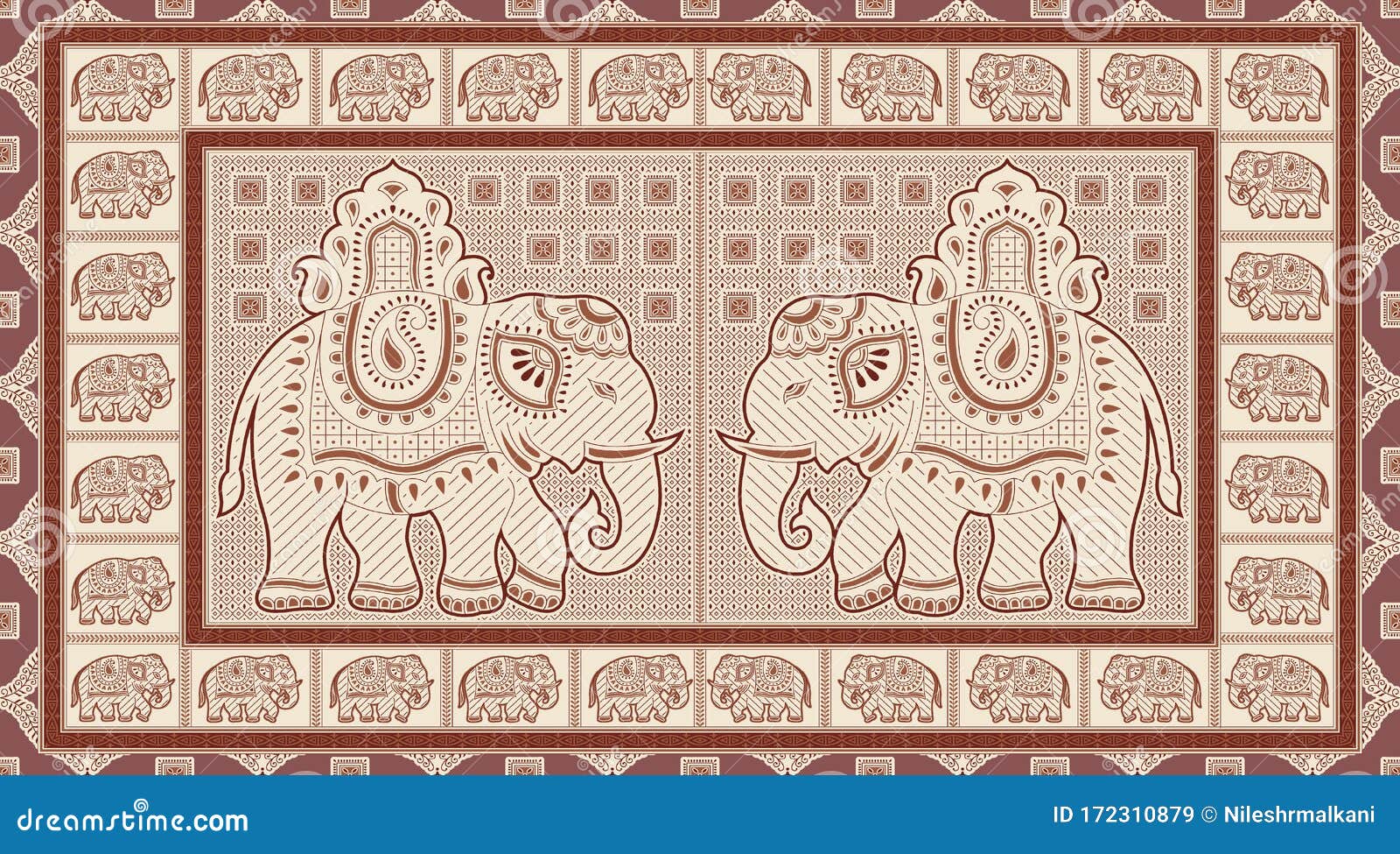 Seamless Elephant Pattern with Traditional Asian Design Elements Stock ...