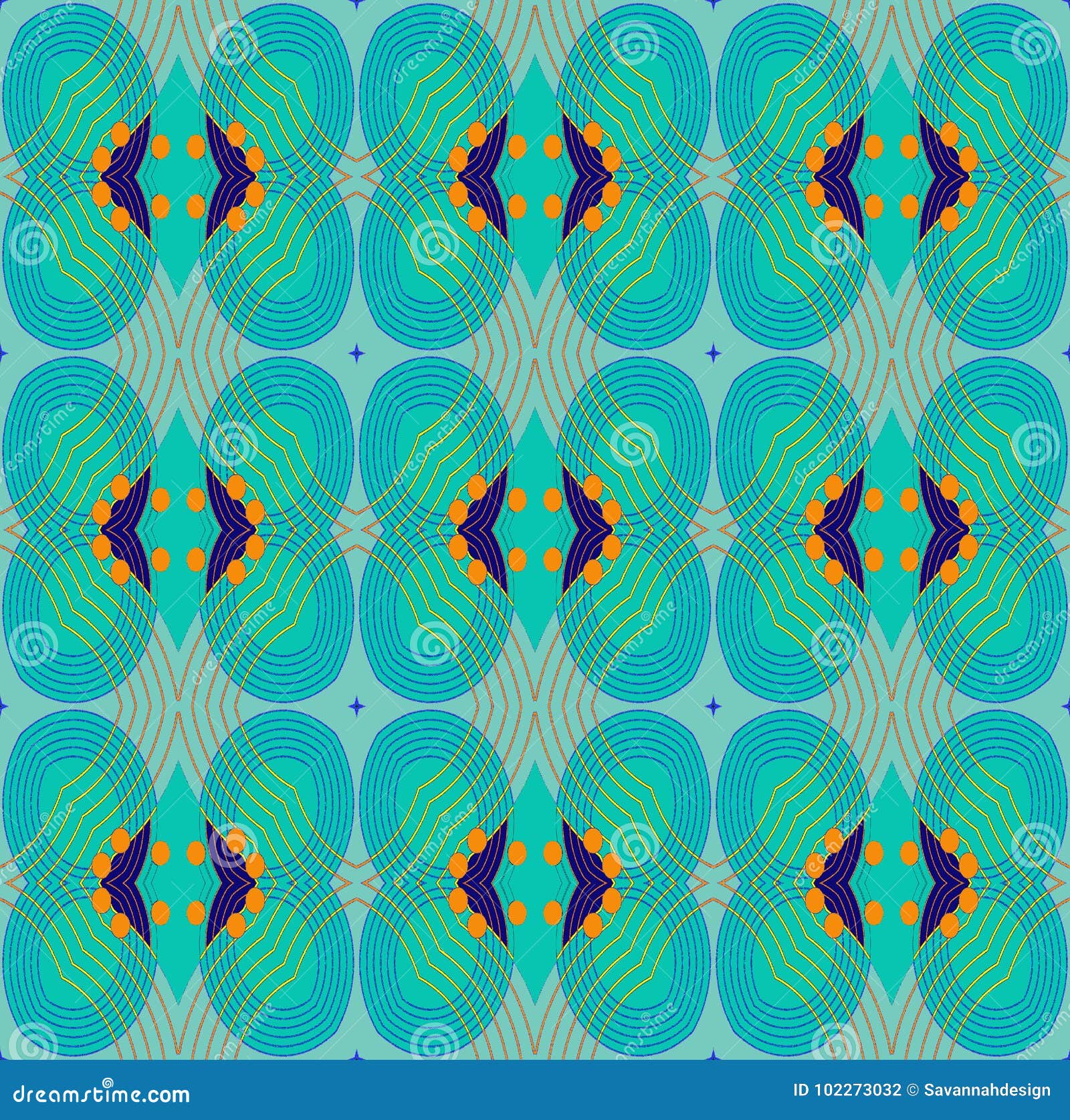 Seamless Ellipses and Diamond Pattern Turquoise Blue Orange Stock ...