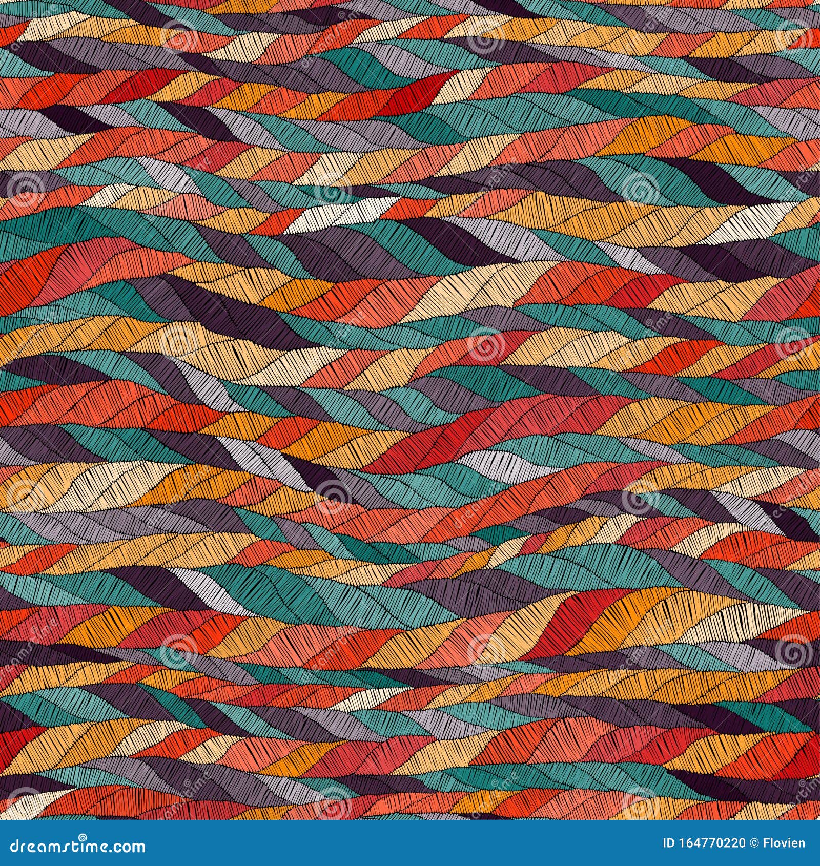 Seamless Embroidered Pattern Wavy Bohemian Print Patchwork Ornament