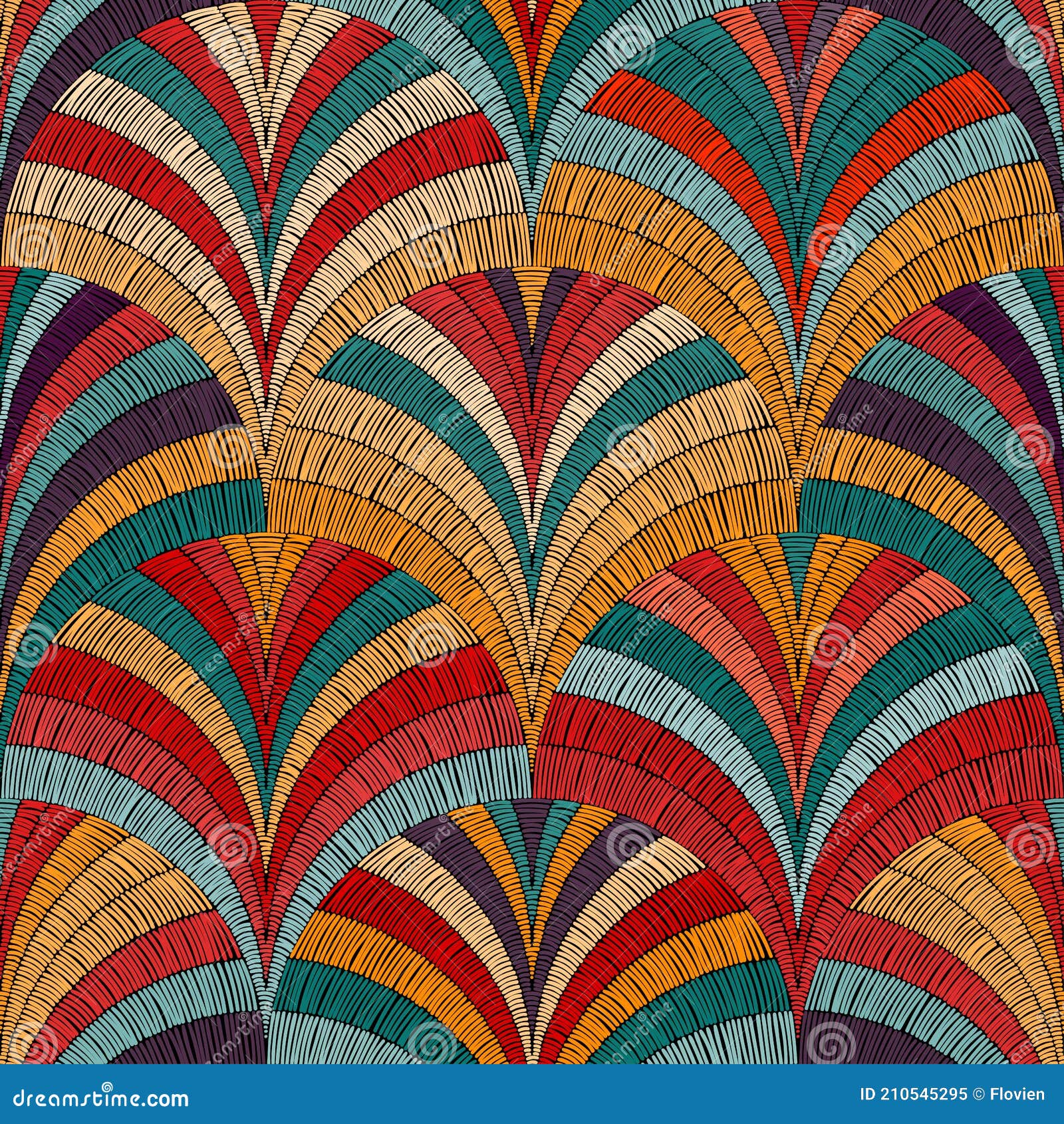 Seamless Embroidered Pattern. Wavy Bohemian Print. Patchwork Ornament ...