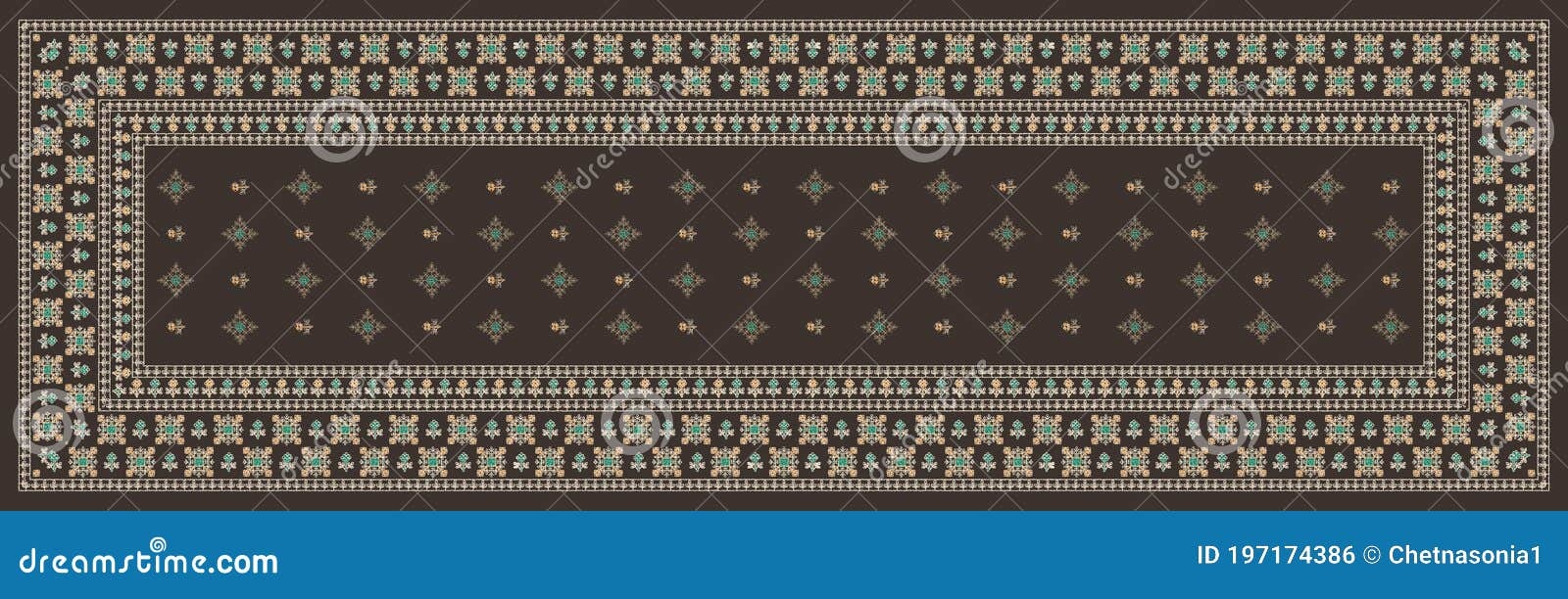 Seamless Embroidery Design Four Side Border with Dark Ground Stock ...