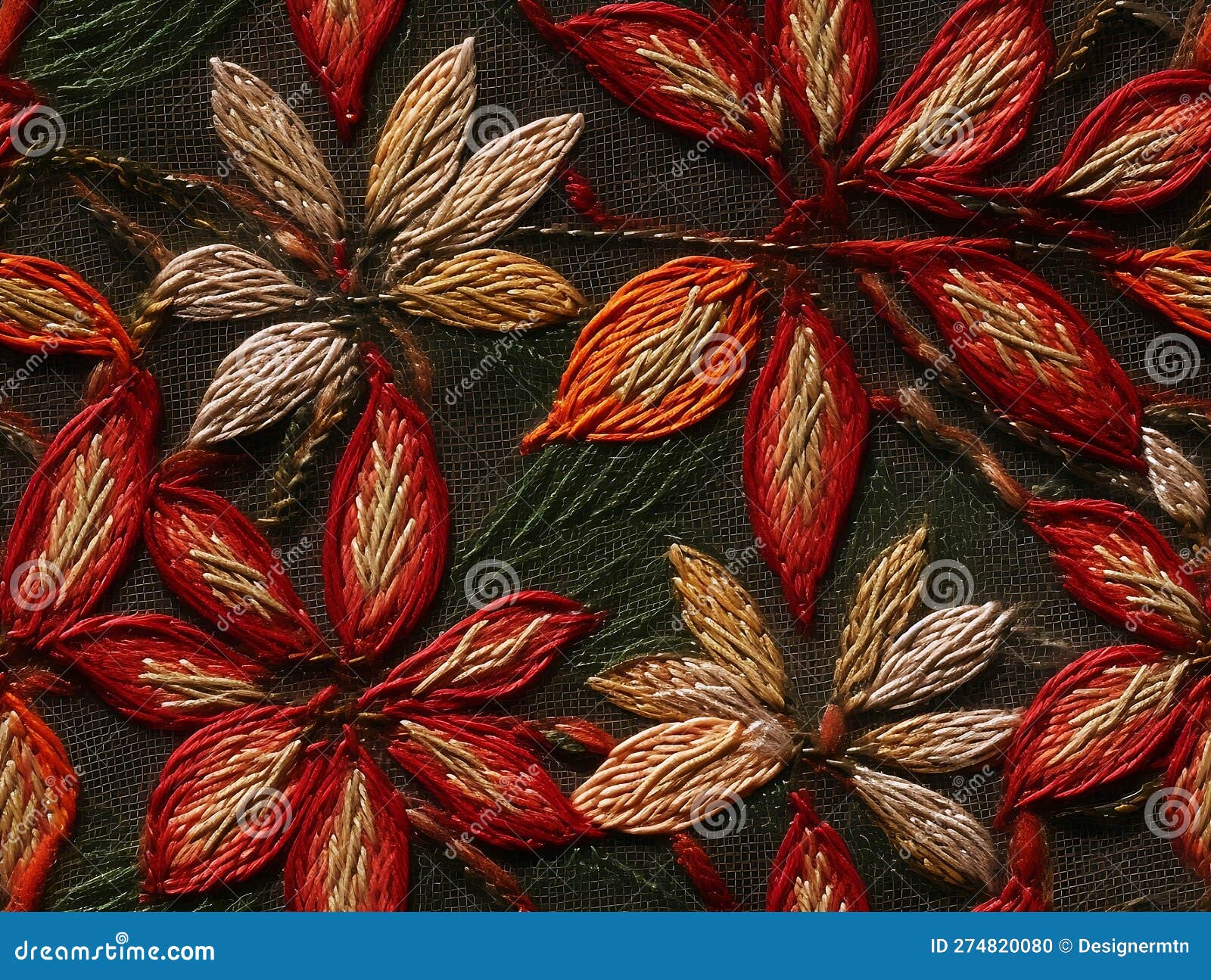 Seamless Embroidery Floral Fabric Pattern Design Stock Illustration ...