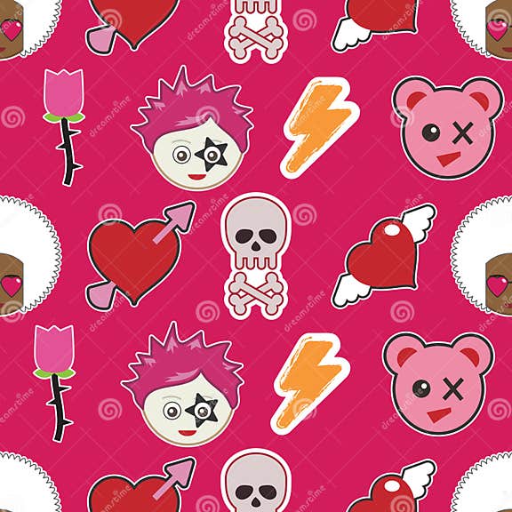 Seamless emo pattern stock vector. Illustration of flower - 11021655