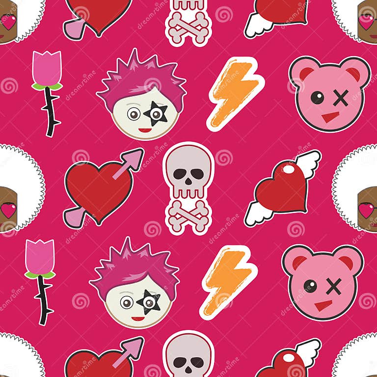 Seamless emo pattern stock vector. Illustration of flower - 11021655