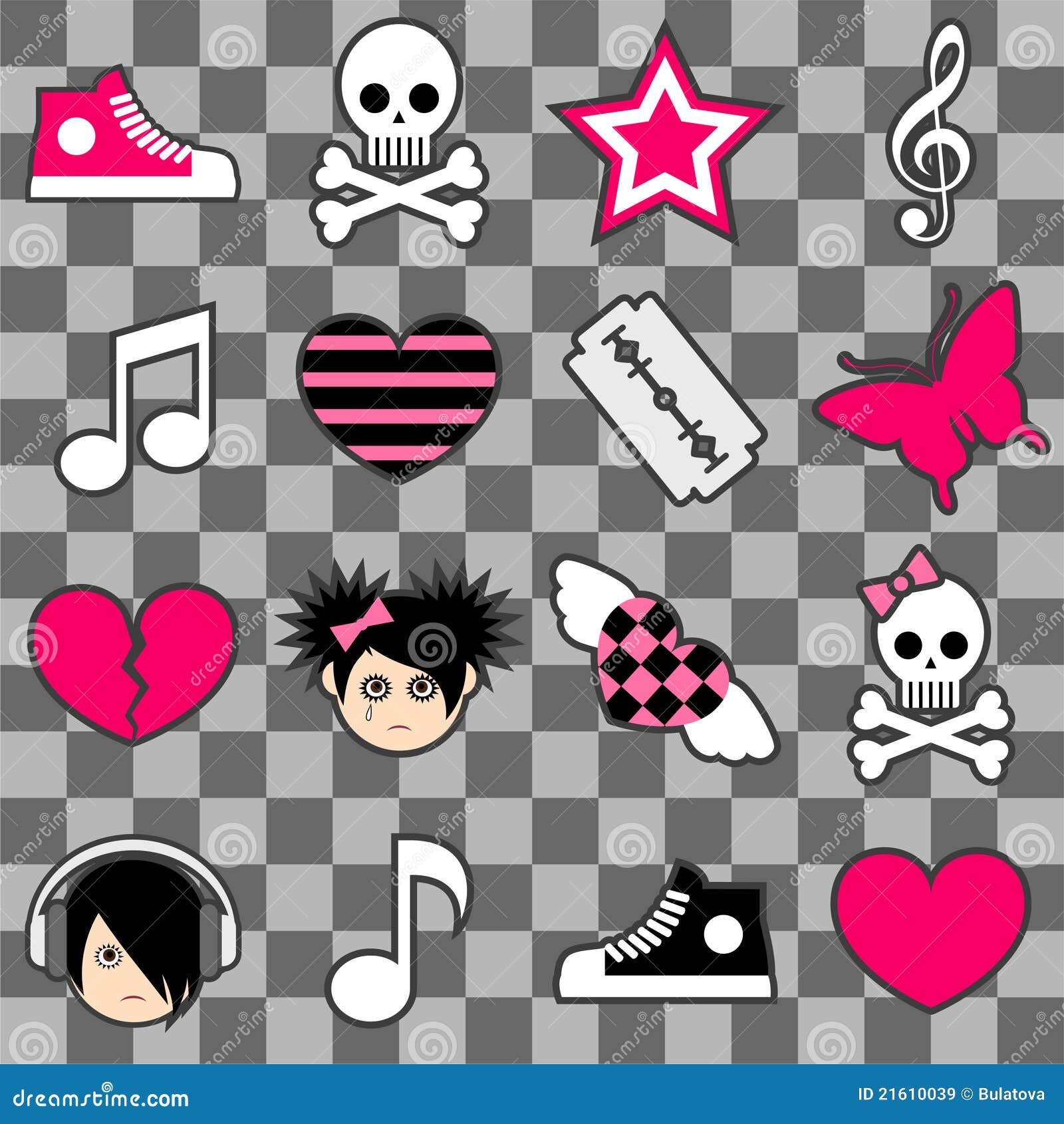 Seamless emo pattern stock vector. Illustration of heart - 21610039