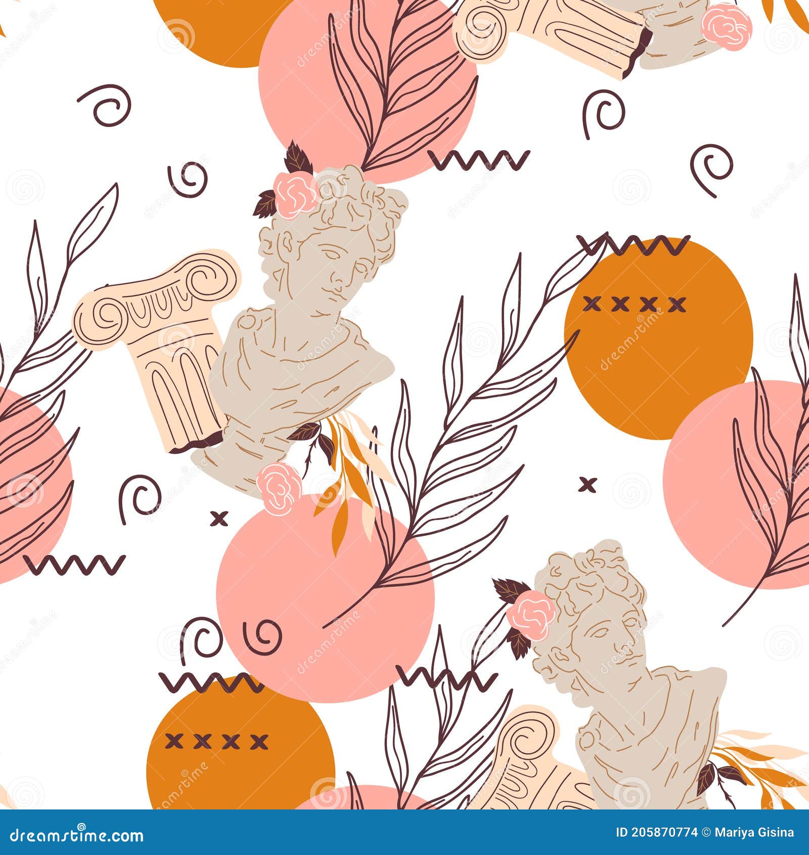 Seamless Endless Pattern with Antique Sculpture Head of Apollo Flat ...