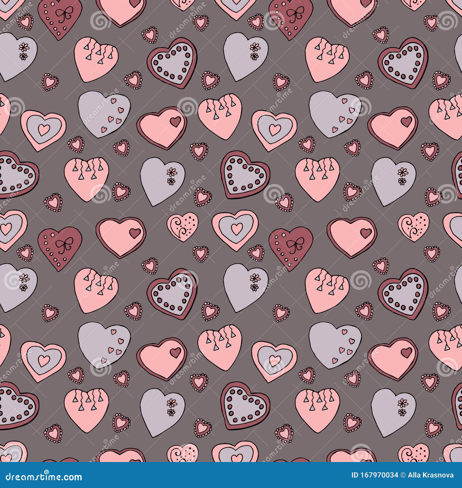 Seamless Endless Pattern with Assorted Hearts , Hand Drawn Elements on ...