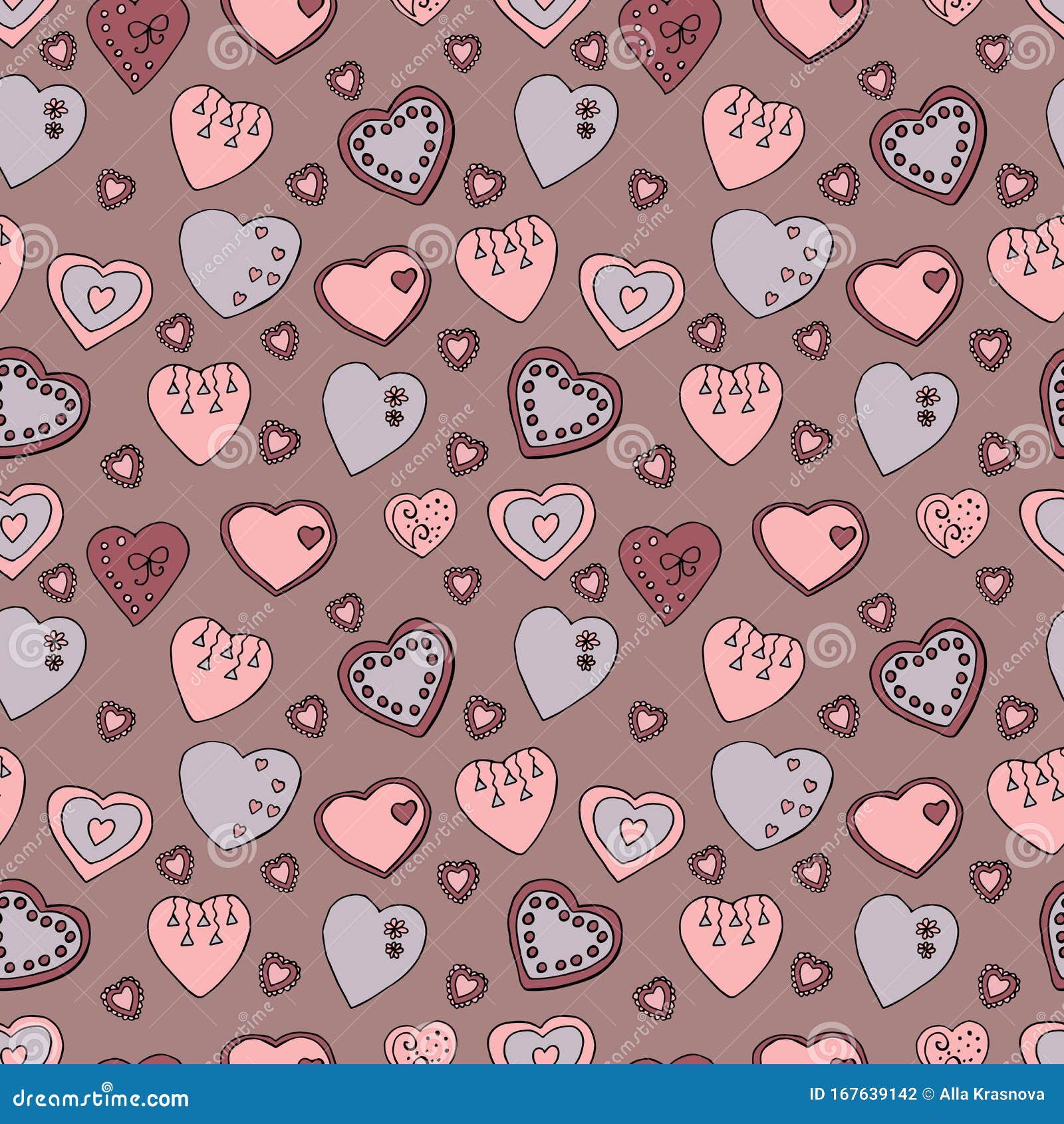 Seamless Endless Pattern with Assorted Hearts , Hand Drawn Elements on ...