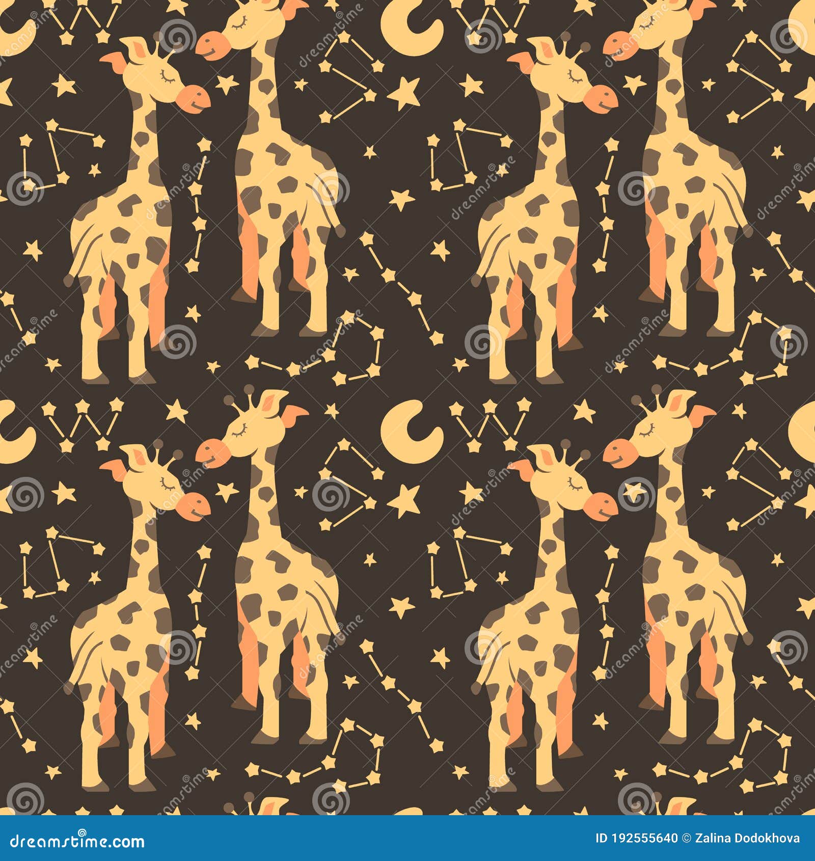 Seamless Endless Pattern Featuring a Giraffe Surrounded by Stars and ...