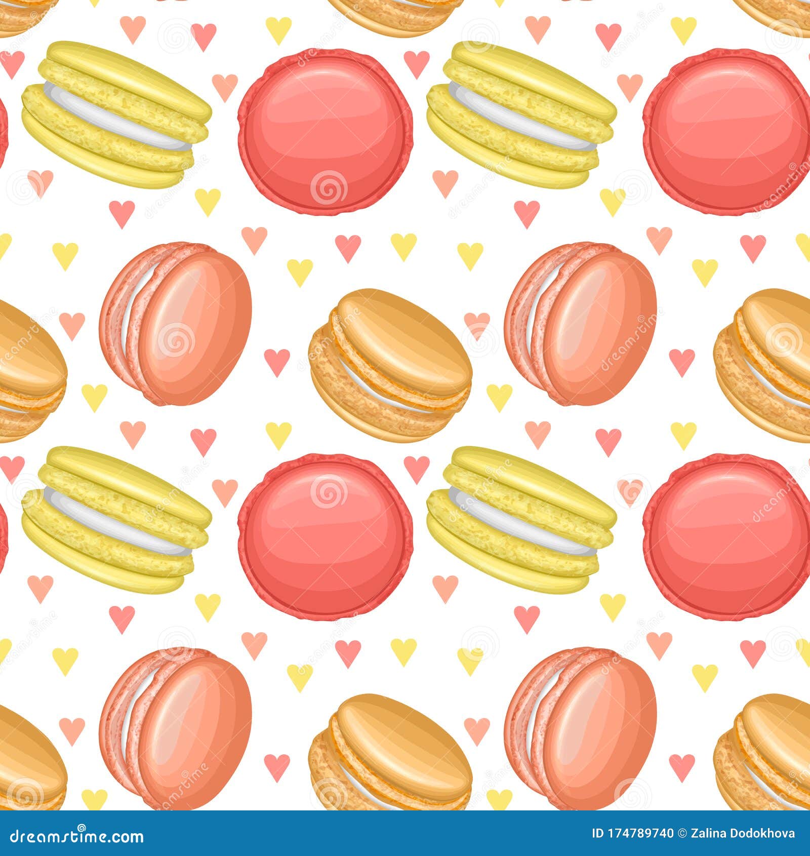 Seamless, Endless Pattern with Macaroons and Hearts on White Background ...