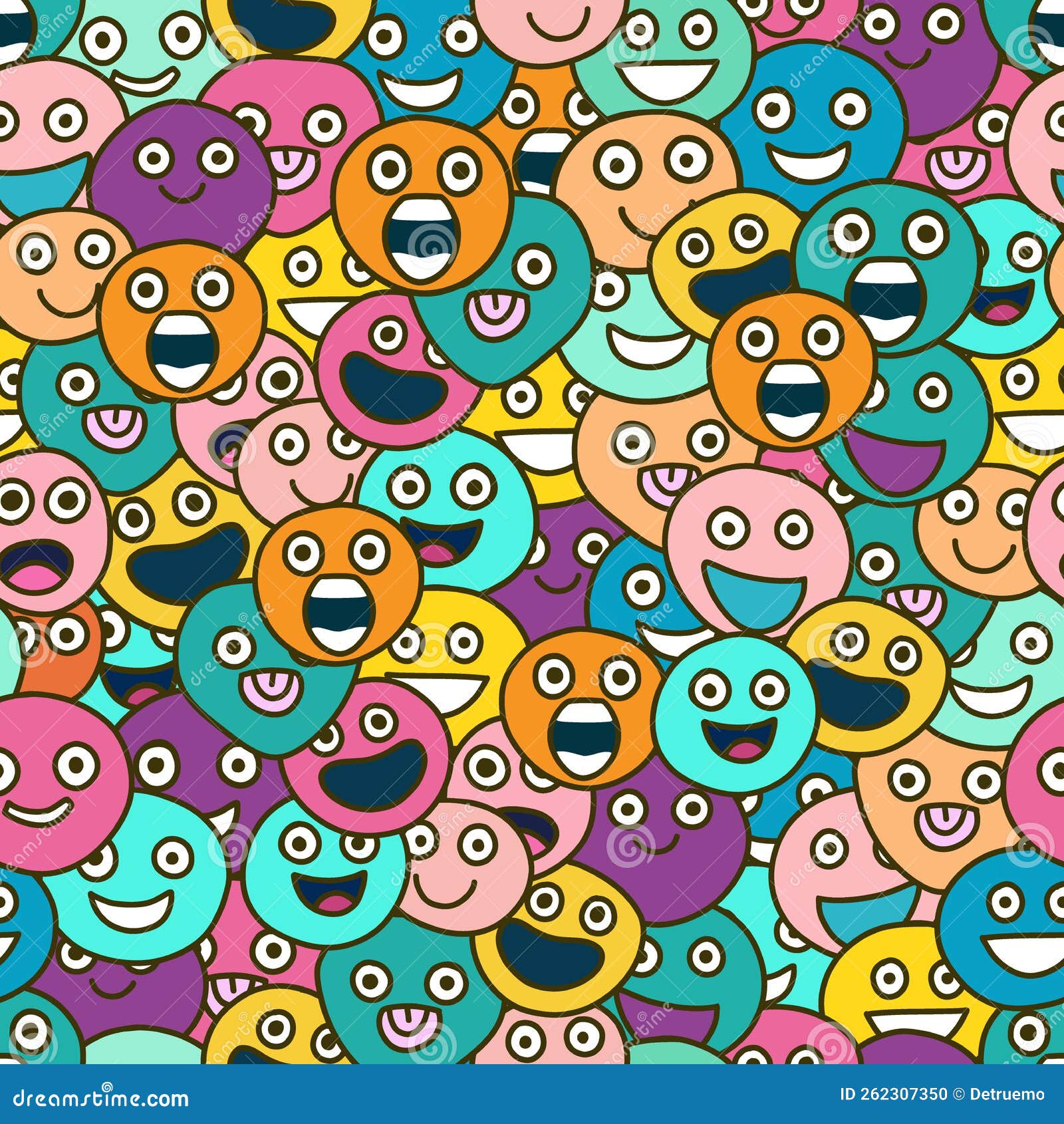 Seamless, Endless Pattern in the Style of the Nineties. Cute Faces with ...