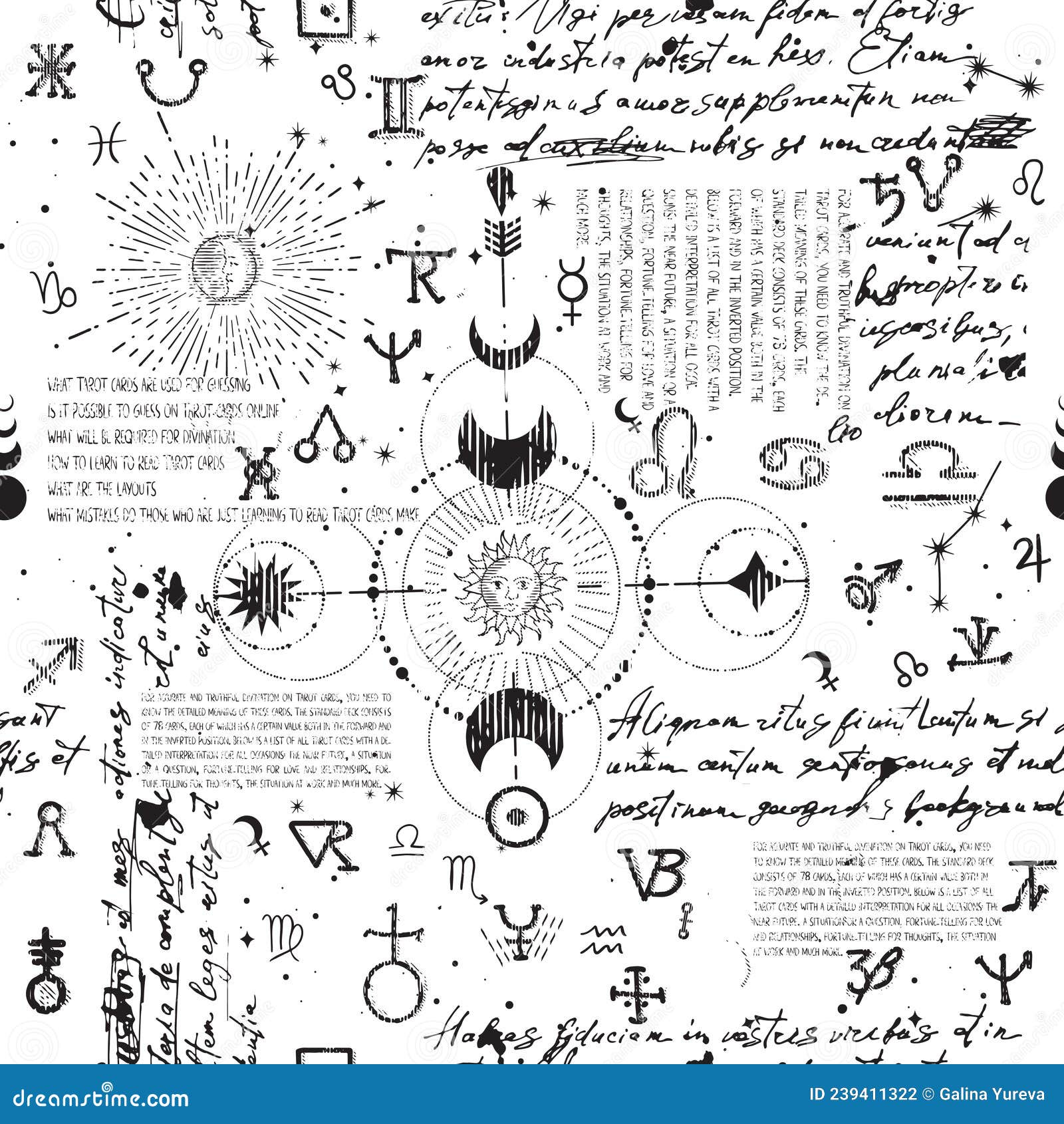 Seamless esoteric pattern. stock vector. Illustration of crescent ...