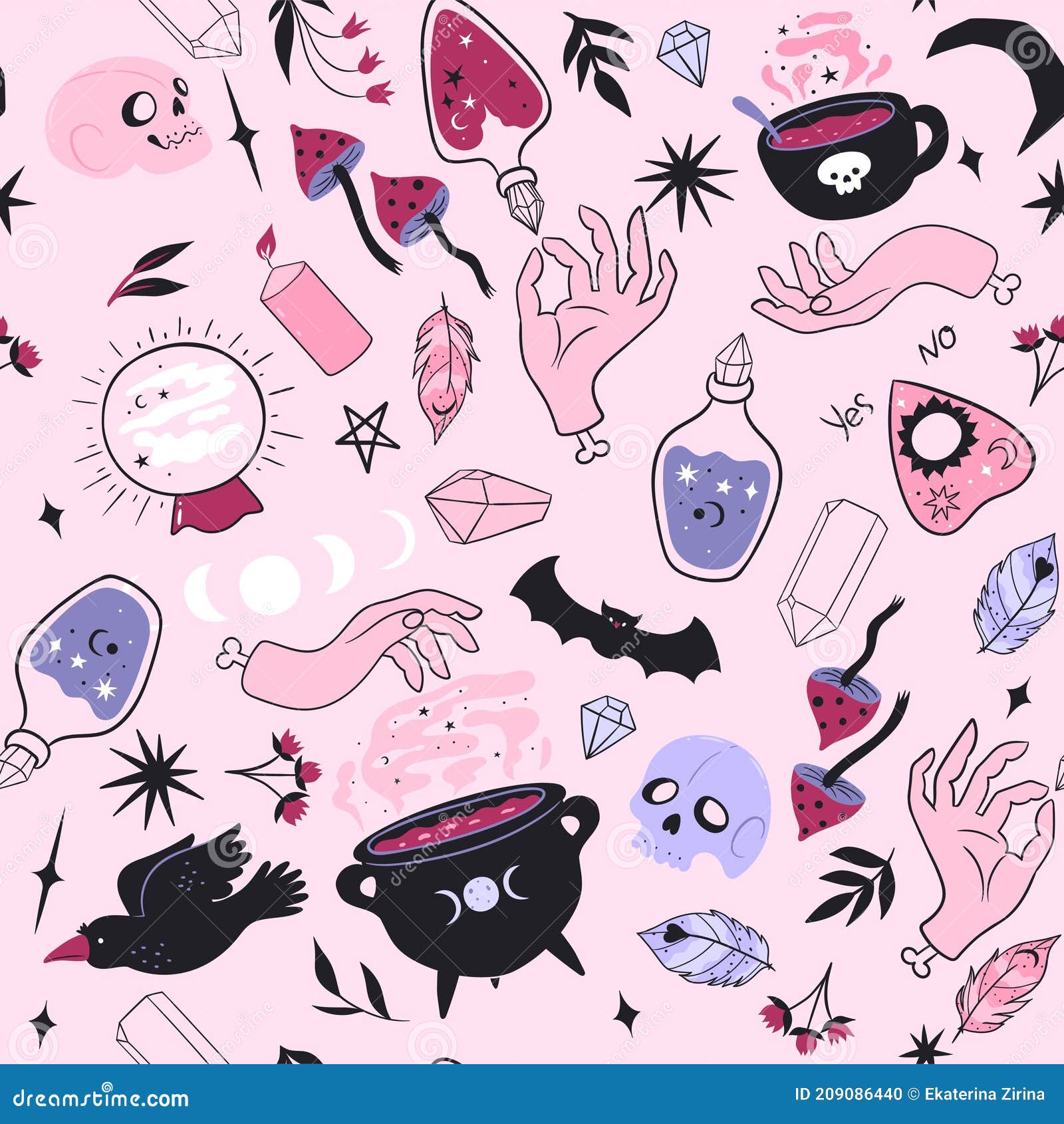 Seamless Esoteric Pattern with Magic Items. Vector Graphics Stock ...