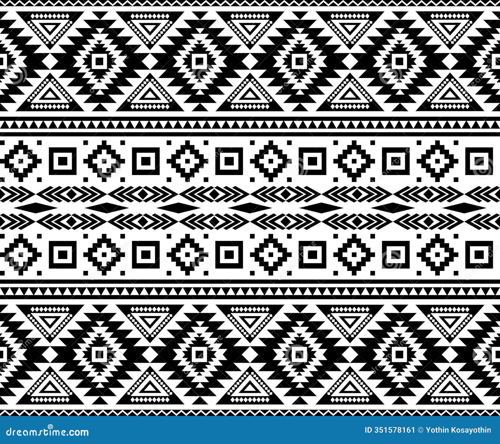 Seamless Ethnic Aztec Pattern in Black and White. Vector Illustration ...
