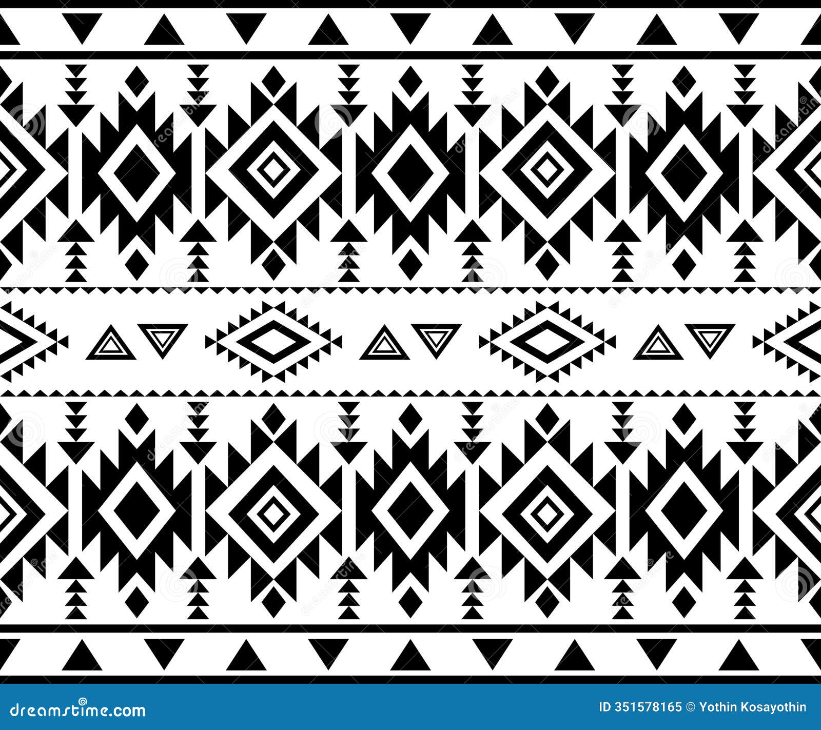 Seamless Ethnic Aztec Pattern. Black and White Vector Illustration ...