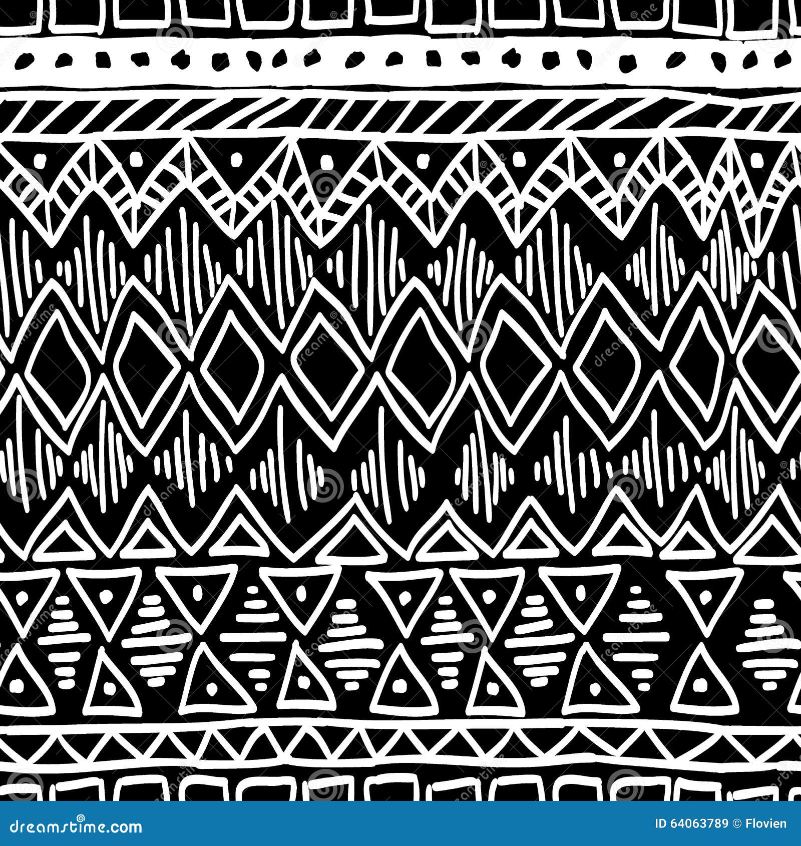 Seamless Ethnic Pattern. Black and White Vector. Stock Vector ...