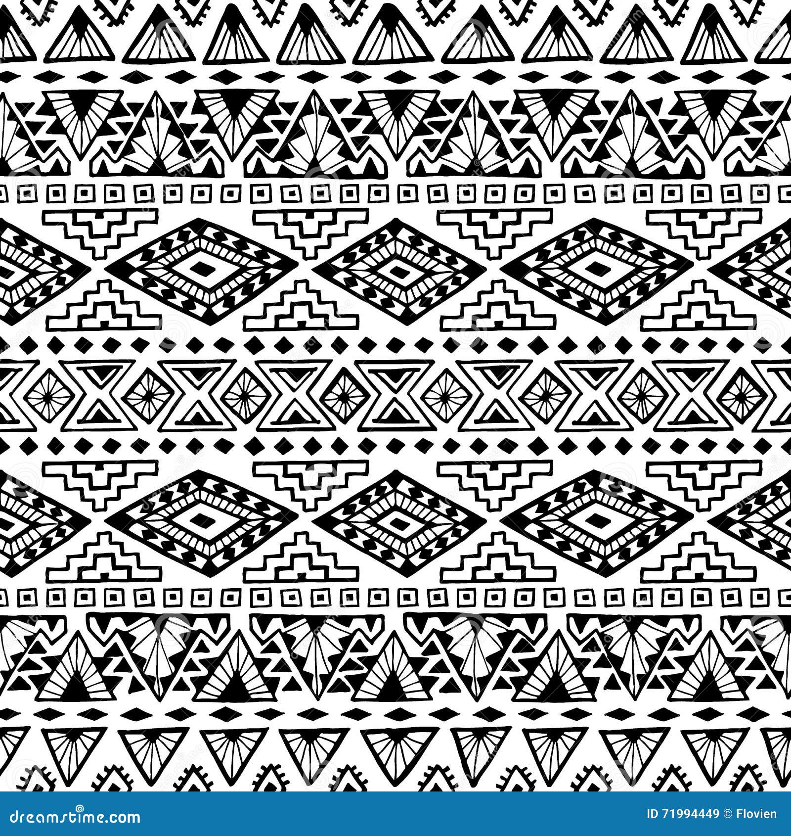 Seamless Ethnic Pattern. Black and White Vector. Stock Vector ...