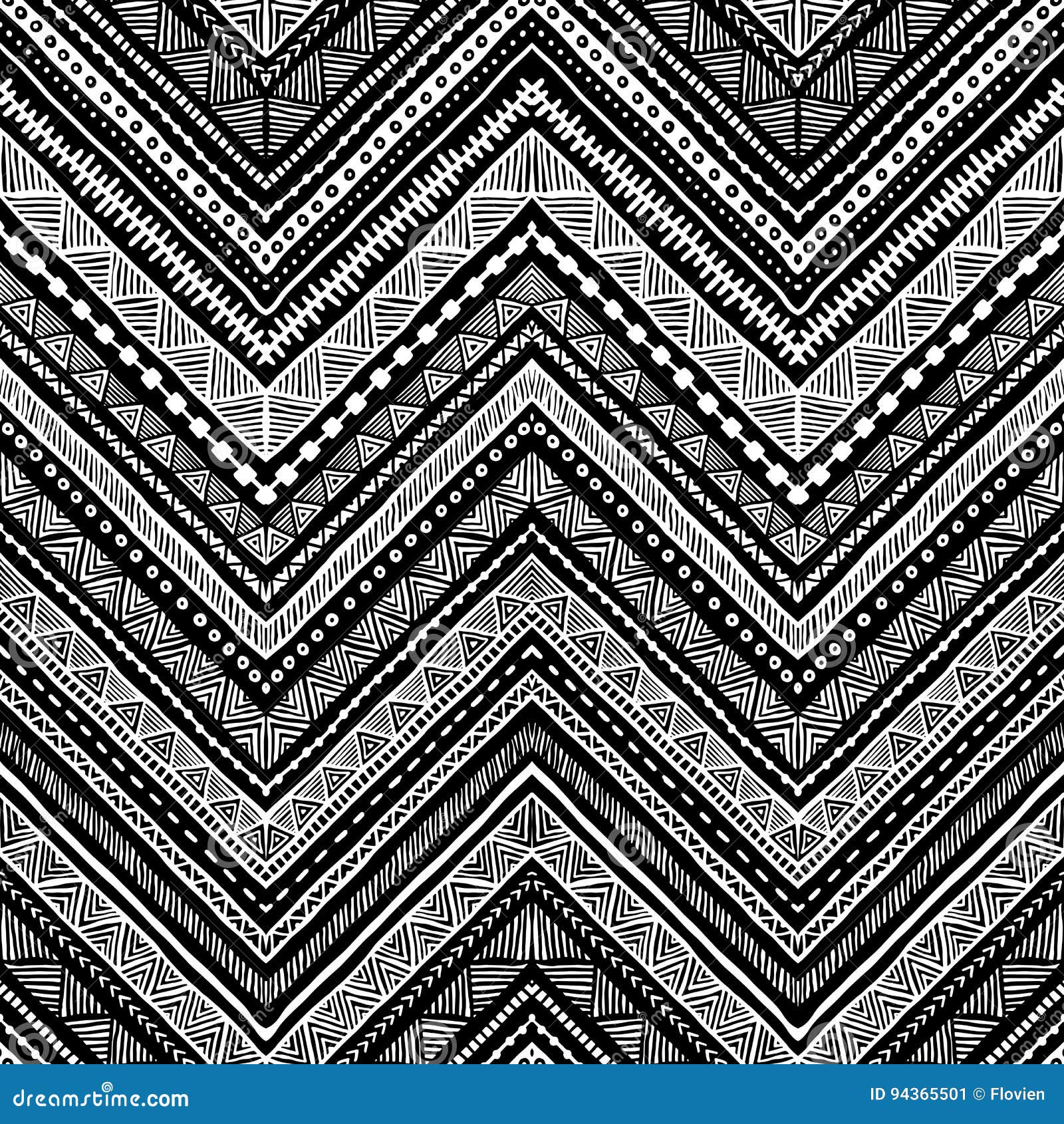 Seamless Ethnic Pattern Drawn by Hand. Black and White Vector Il Stock ...