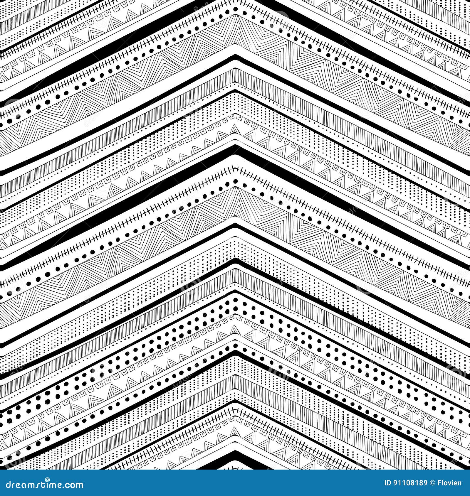 Seamless Ethnic Pattern Drawn by Hand. Black and White Vector Il Stock ...