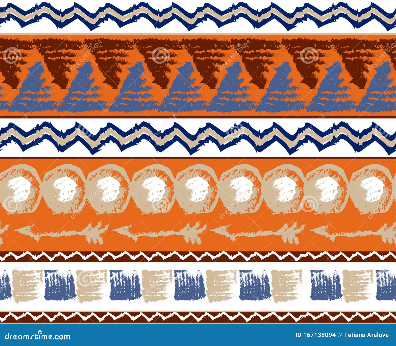 Seamless Ethnic Pattern. Orange, Blue, Gold And White Geometric Pattern ...