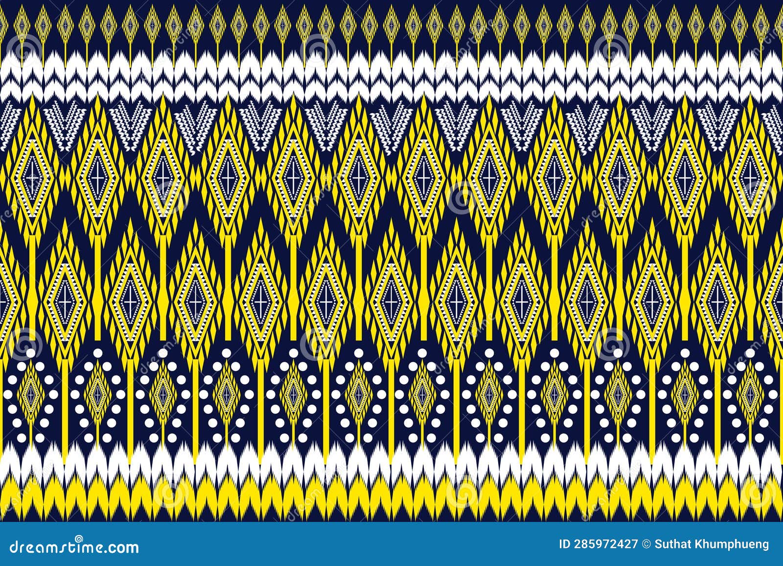 Seamless Ethnic Rotary Repeat Fabric and Tile Design White Yellow Blue ...