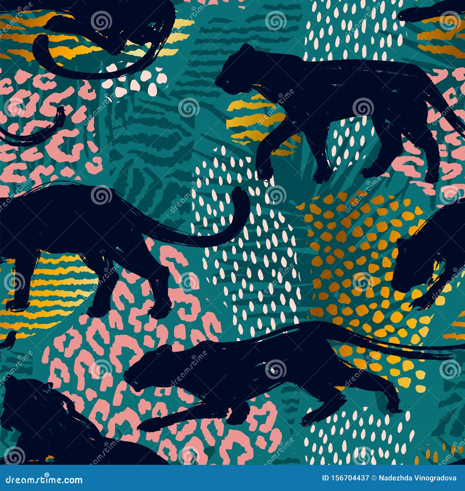 Seamless Exotic Pattern with Abstract Silhouettes of Wild Cats. Stock ...