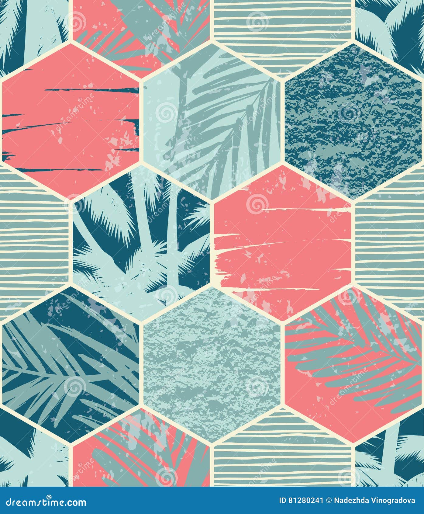 Seamless Exotic Pattern with Palm Leaves on Geometric Background Stock ...