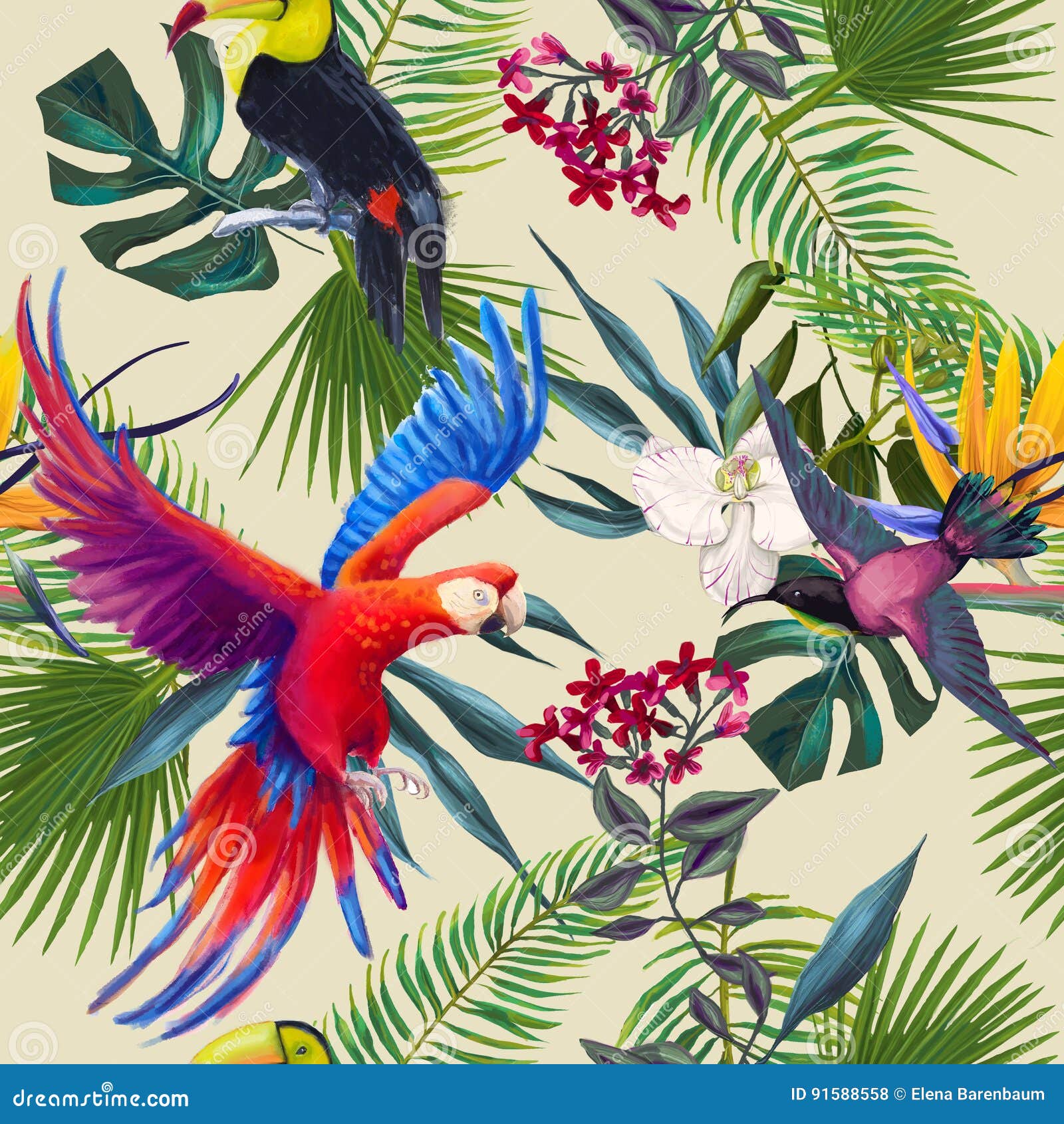 Seamless exotic pattern stock illustration. Illustration of colibri ...