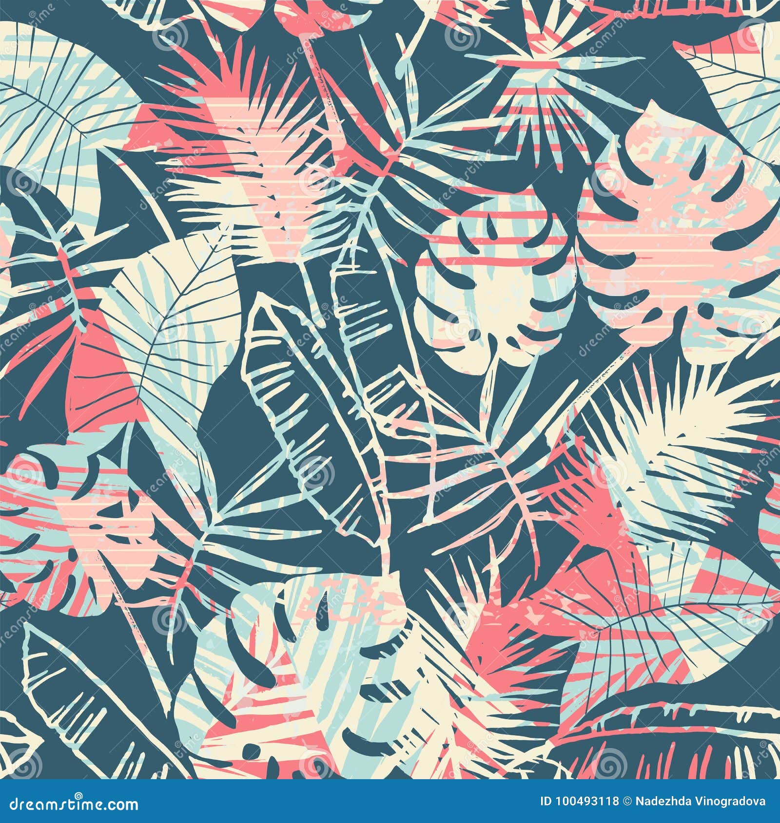 Seamless Exotic Pattern with Tropical Plants and Geometric Background ...